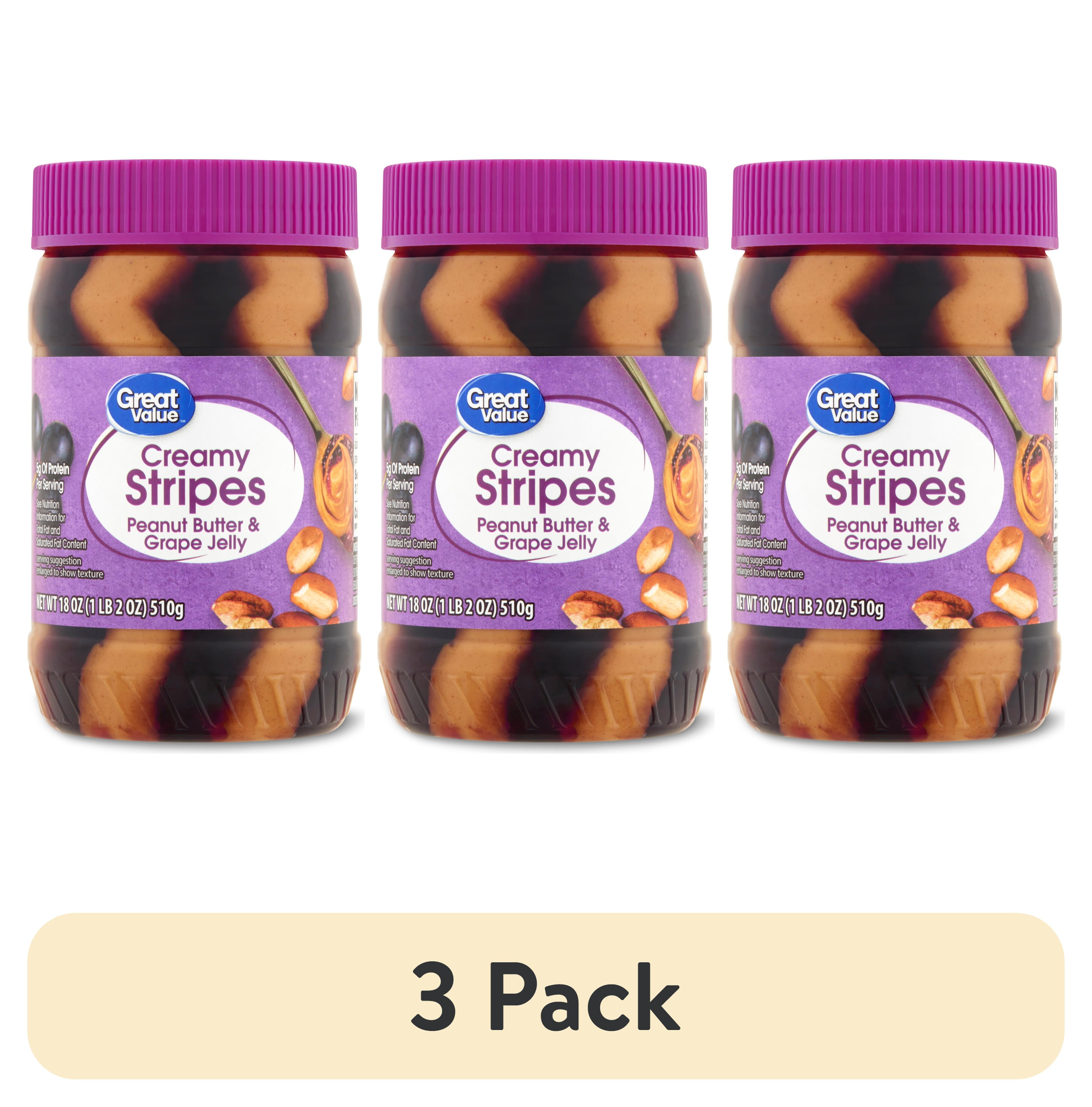 (3 pack) Great Value Creamy Stripes Peanut Butter & Grape Jelly, 18 oz ...