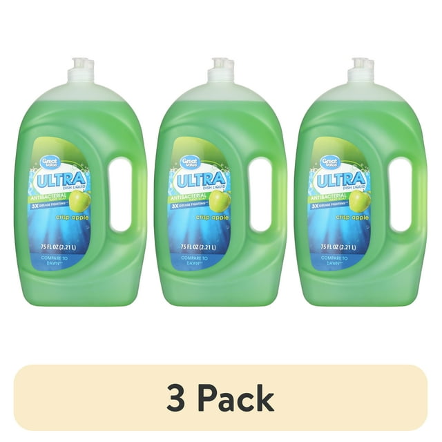 (3 pack) Great Value Crisp Apple Antibacterial Ultra Dish Liquid, 75 fl ...