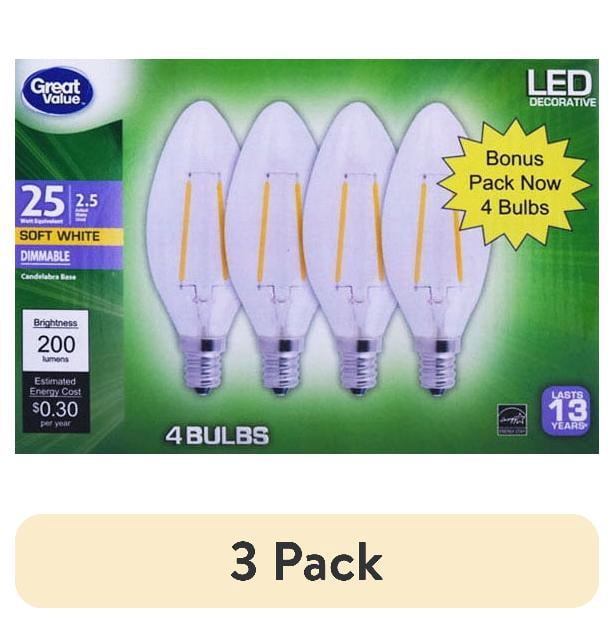 (3 pack) Great Value Decorative LED Light Bulb, Soft White, Dimmable, 2 ...