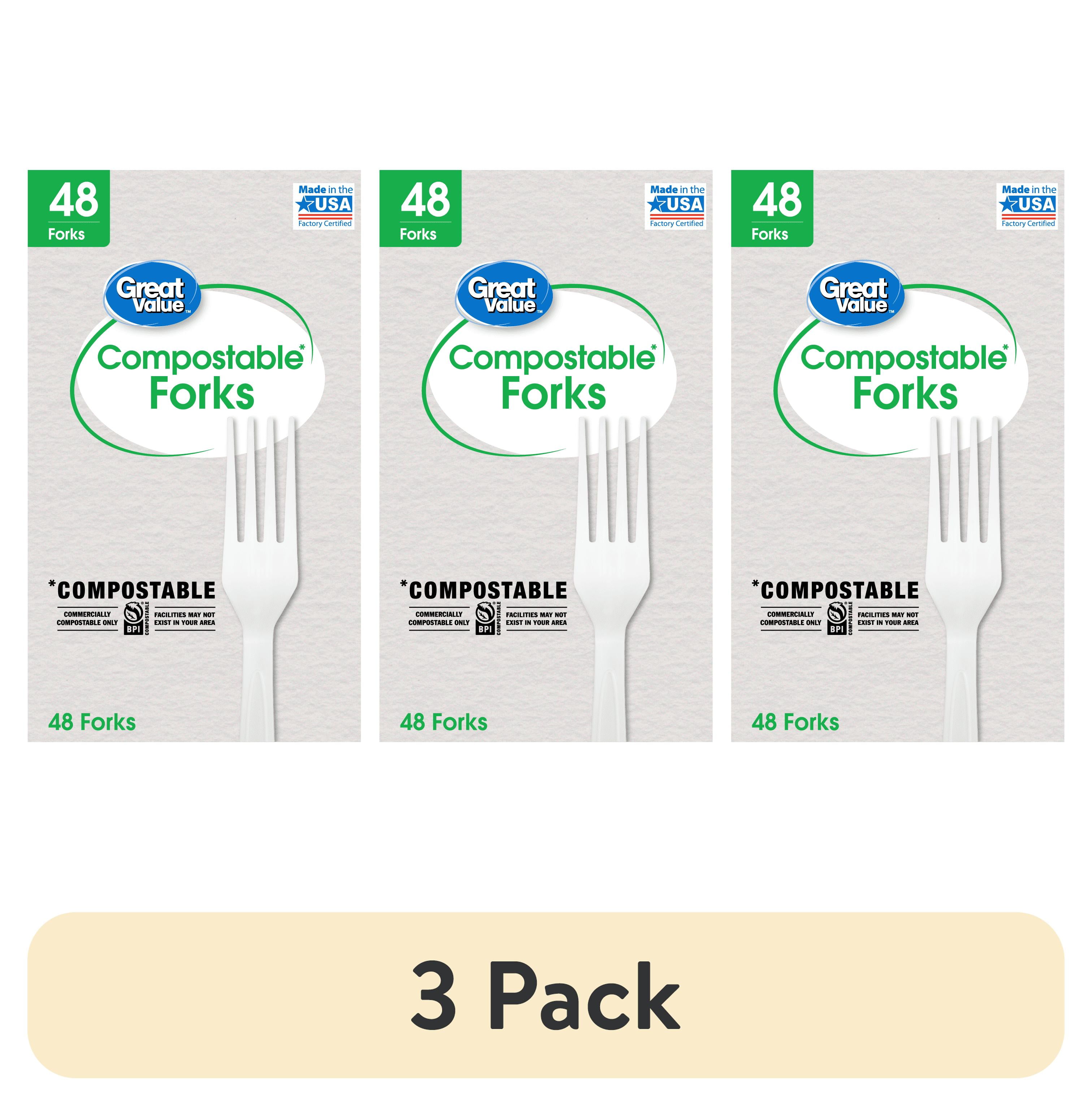 (3 pack) Great Value Disposable Compostable Forks, Residential Single ...