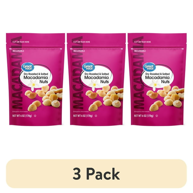 (3 pack) Great Value Dry Roasted & Salted Macadamia Nuts, 6 oz ...