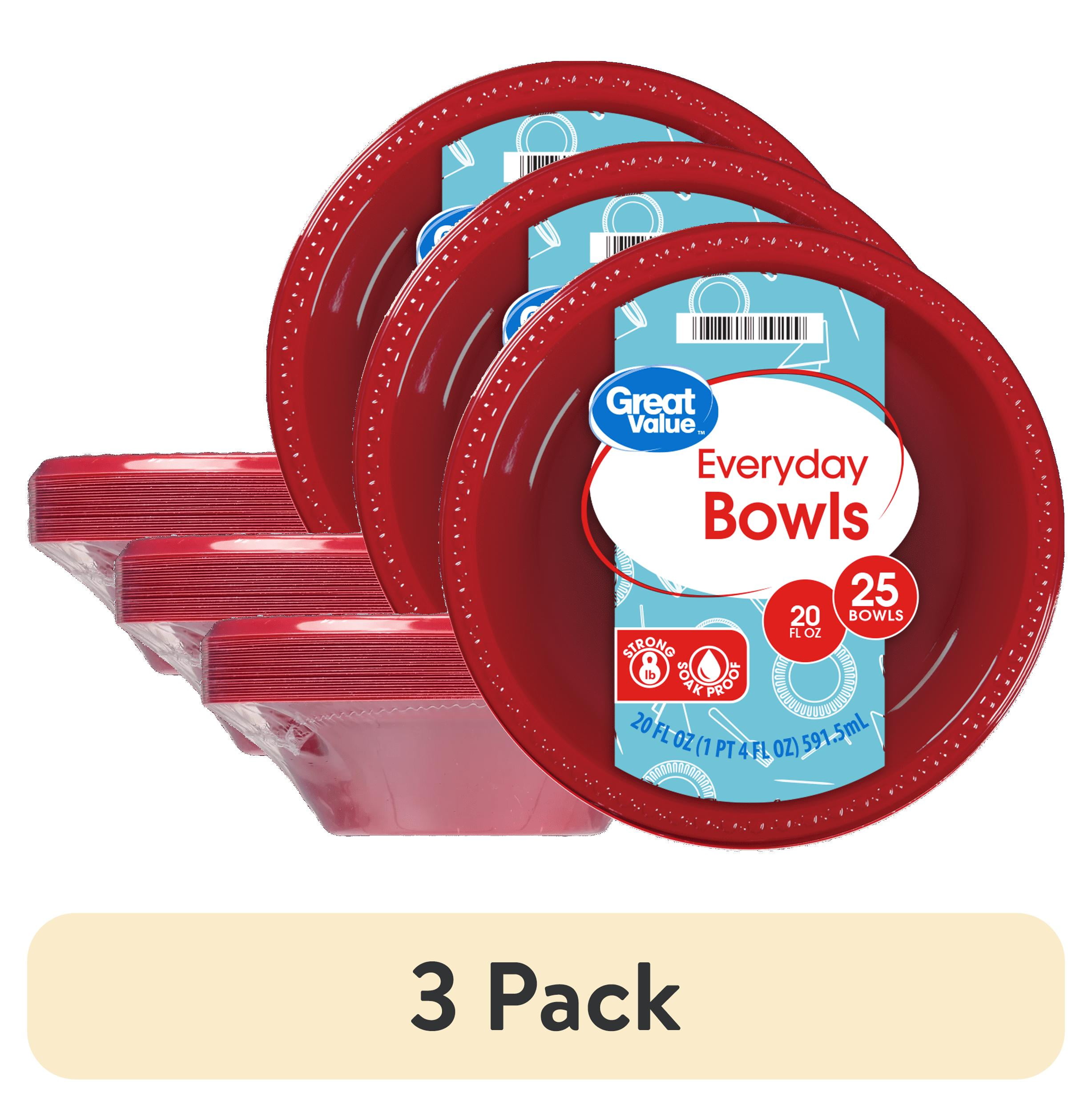 (3 pack) Great Value Everyday Disposable Plastic Bowls, Red, 20 oz, 25 ...