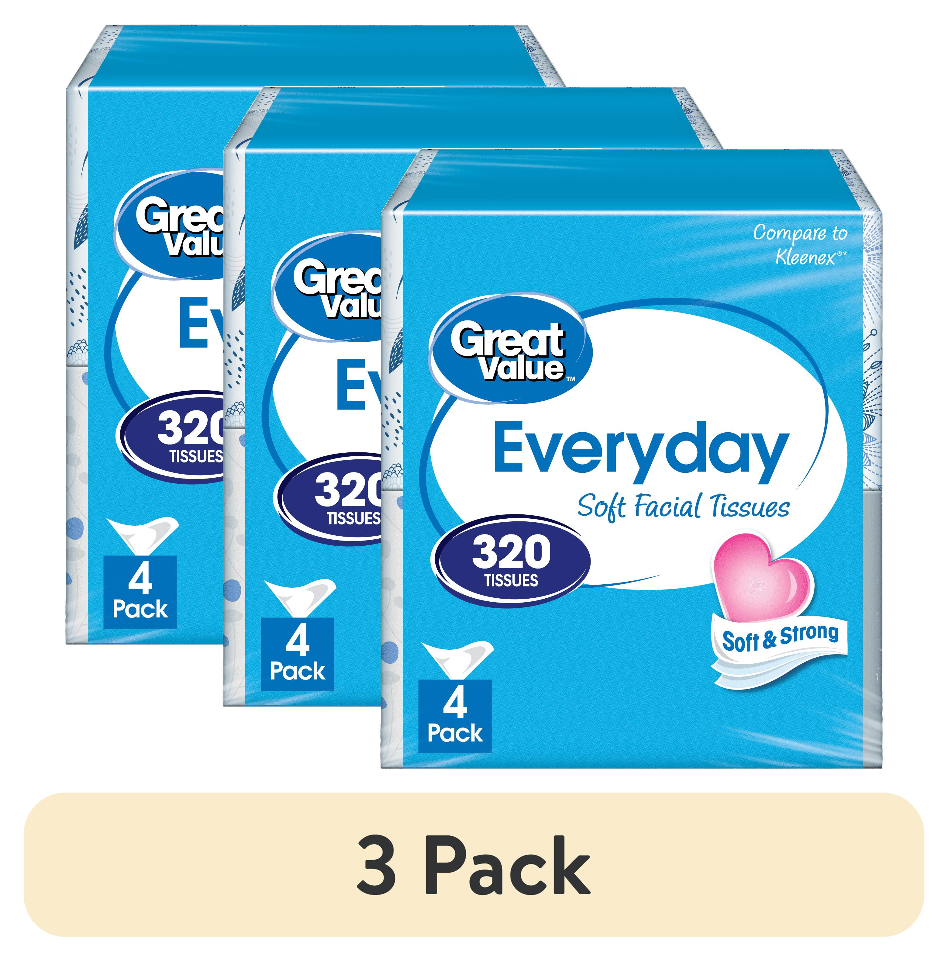 (3 pack) Great Value Everyday Soft Facial Tissues, 4 Cube Cartons, 80 ...