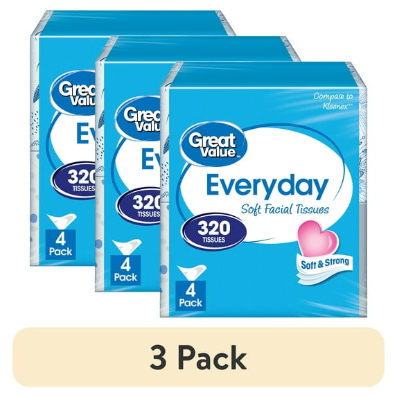 (3 pack) Great Value Everyday Soft Facial Tissues, 4 Cube Cartons, 80 ...