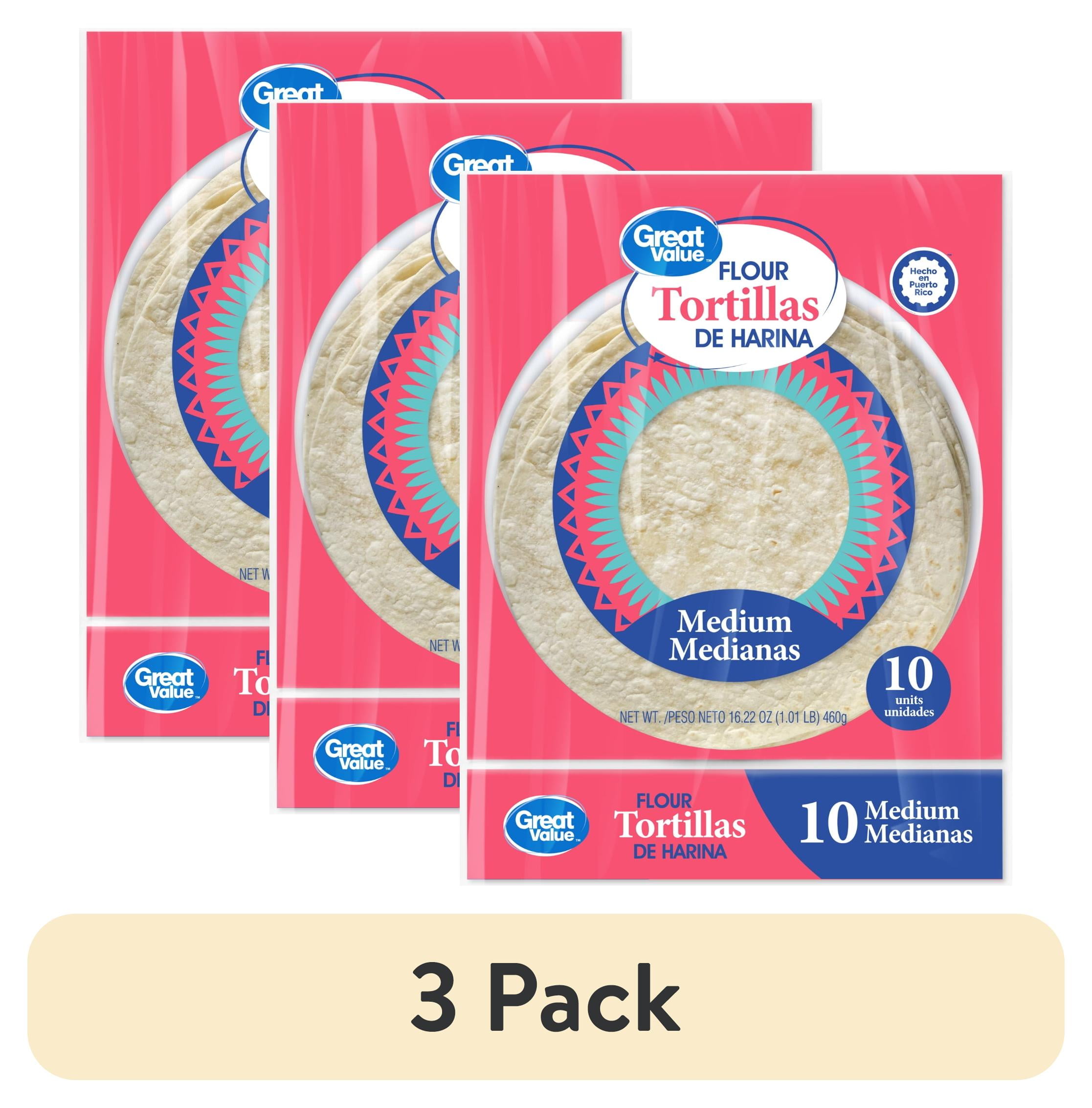 (3 pack) Great Value, Flour Tortillas, Medium, 16 oz, 10 Count ...