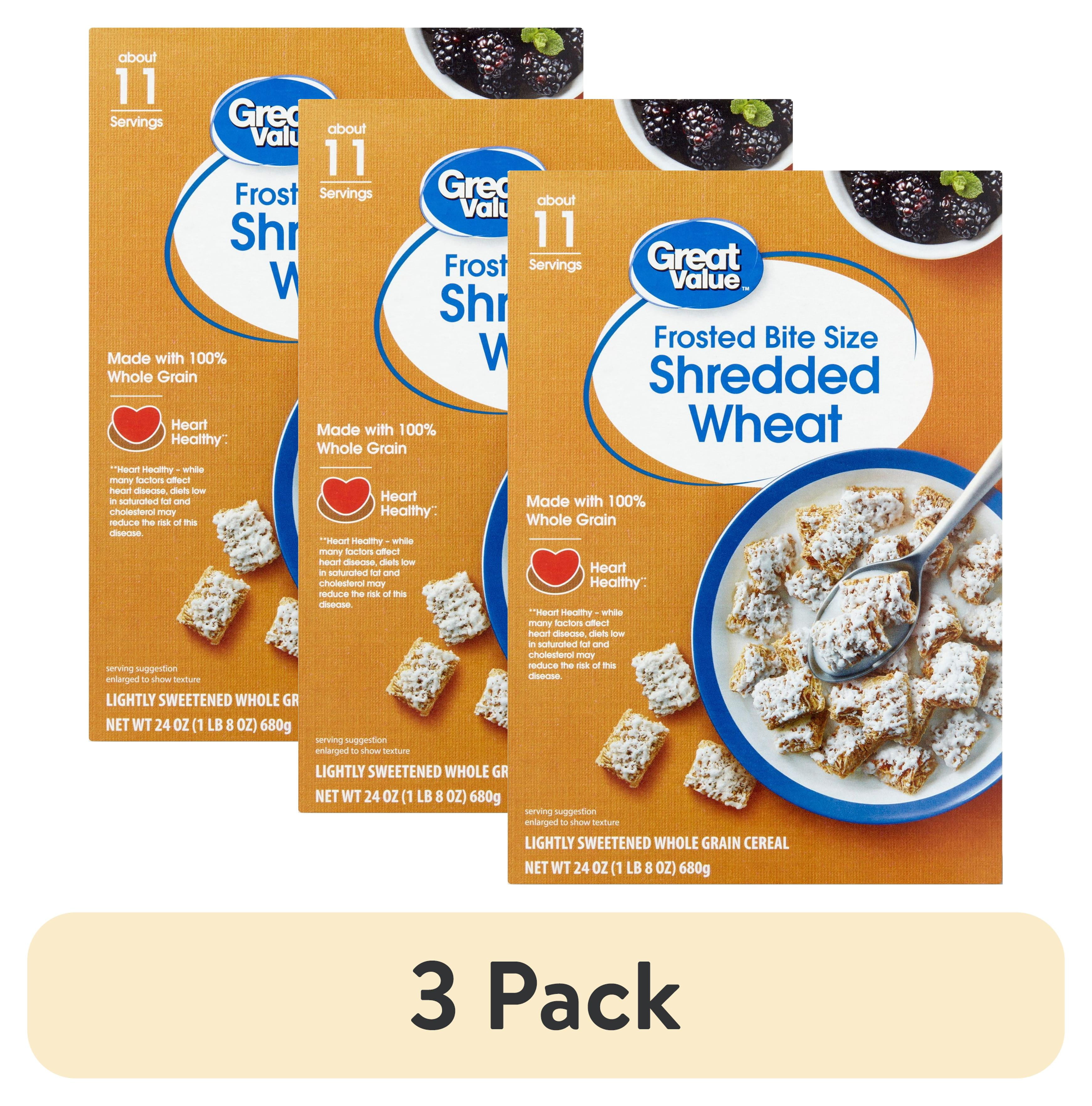 (3 pack) Great Value Frosted Bite Size Shredded Wheat Cereal, 24 oz ...