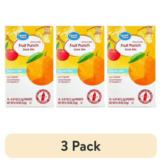 (3 pack) Great Value Fruit Punch Drink Mix, 0.78 oz, 10 Count - Walmart.com