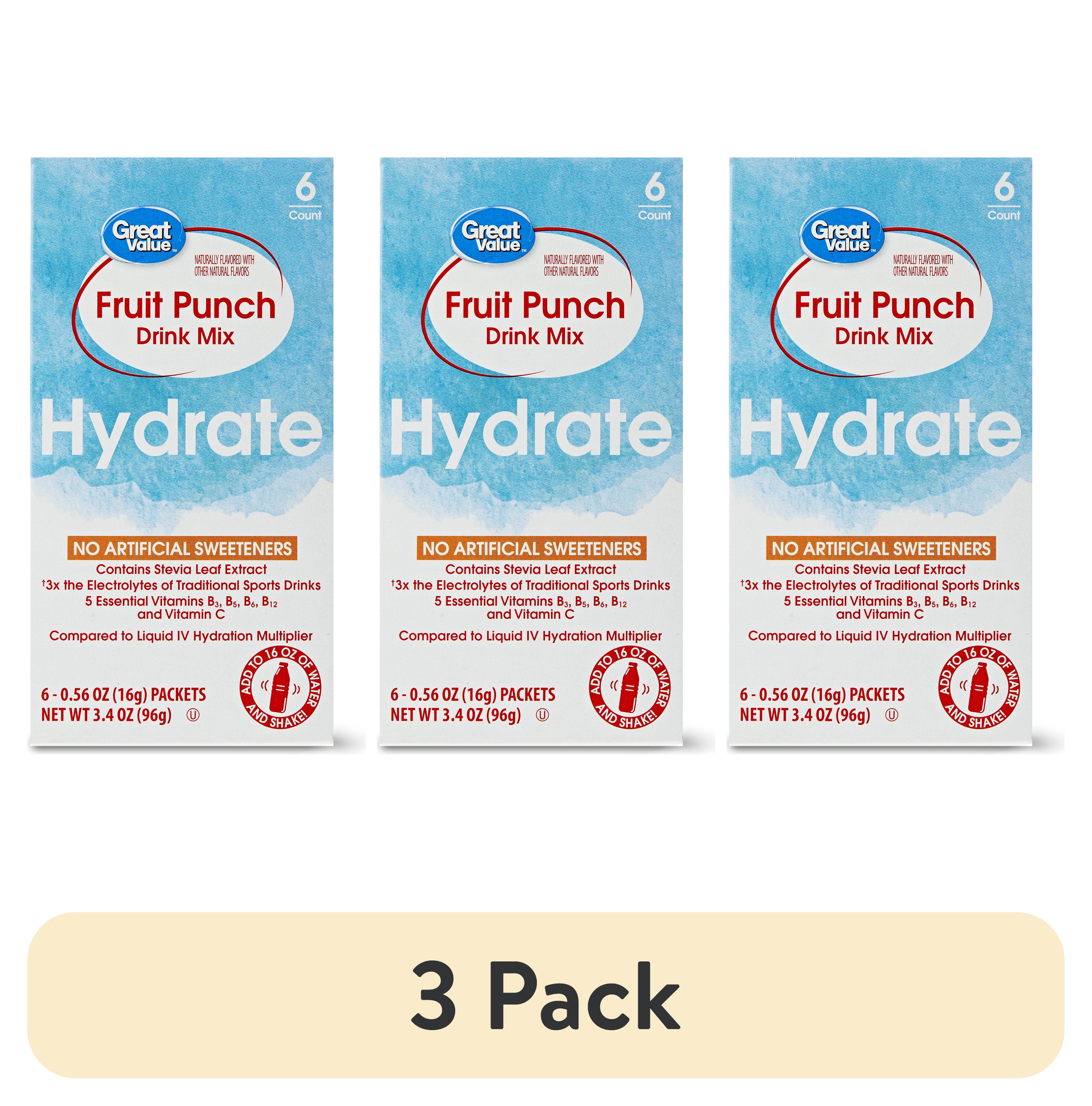 (3 pack) Great Value Fruit Punch Hydration Powdered Liquid Drink Mix, 0 ...
