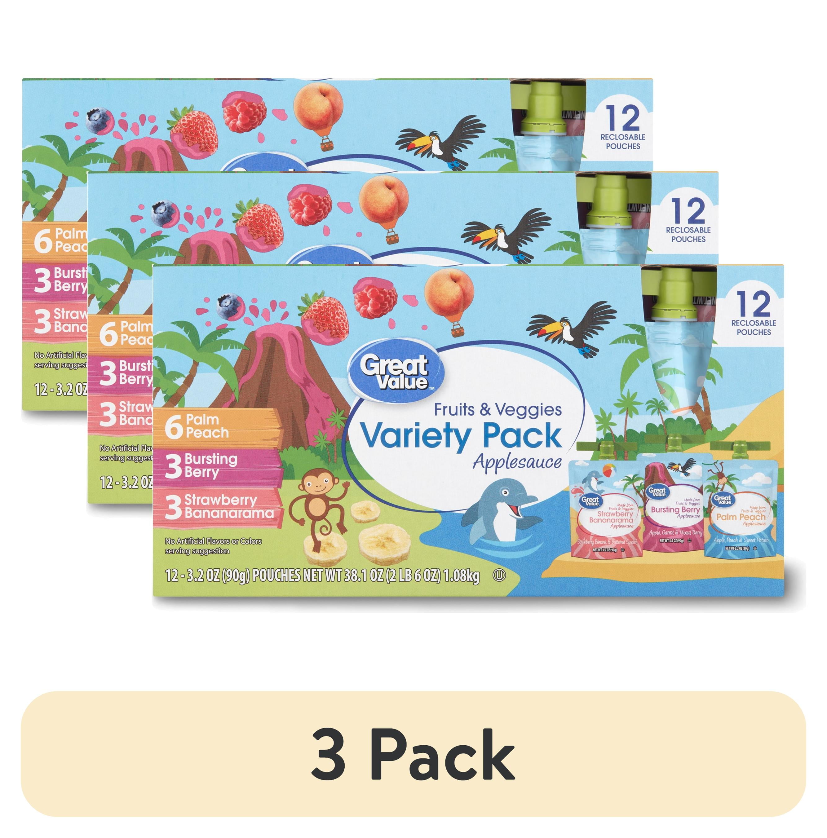 (3 pack) Great Value Fruits and Veggies Variety Pack Applesauce, 3.2 oz ...