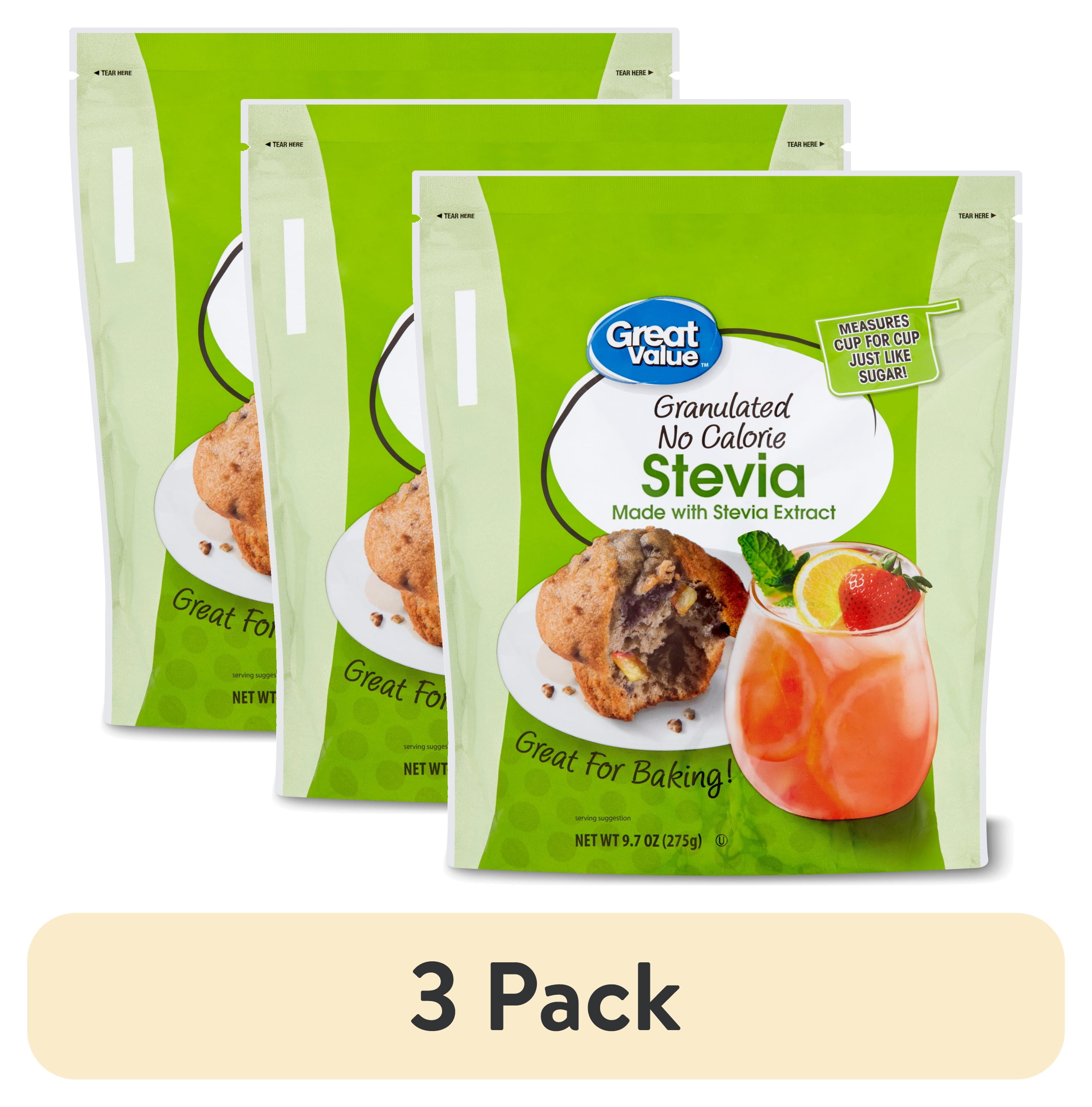 (3 pack) Great Value Granulated Stevia Sweetener, No Calorie, 9.7 oz ...