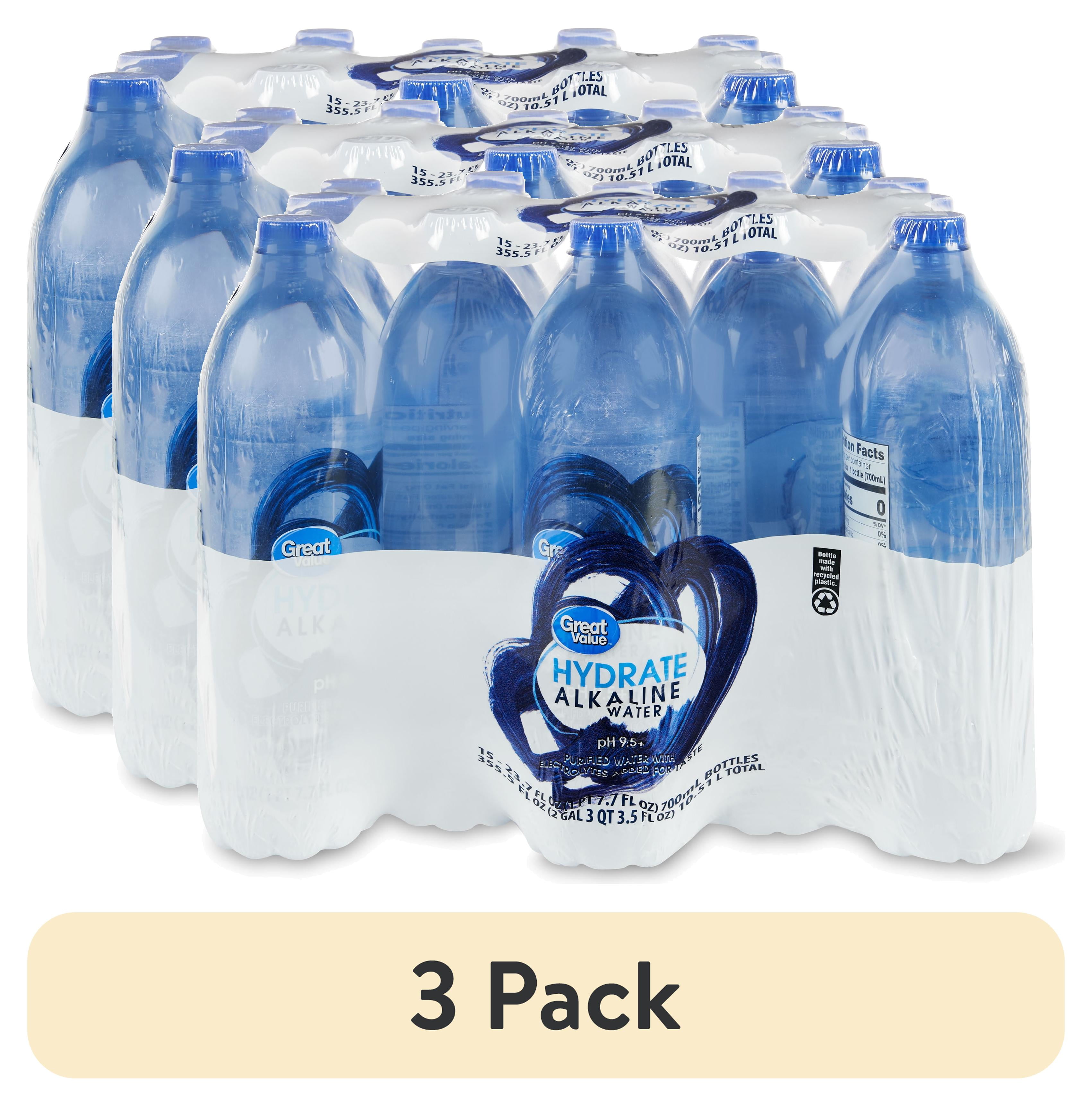 (3 pack) Great Value Hydrate Alkaline Water, 23.7 fl oz, Bottle, 15 ...