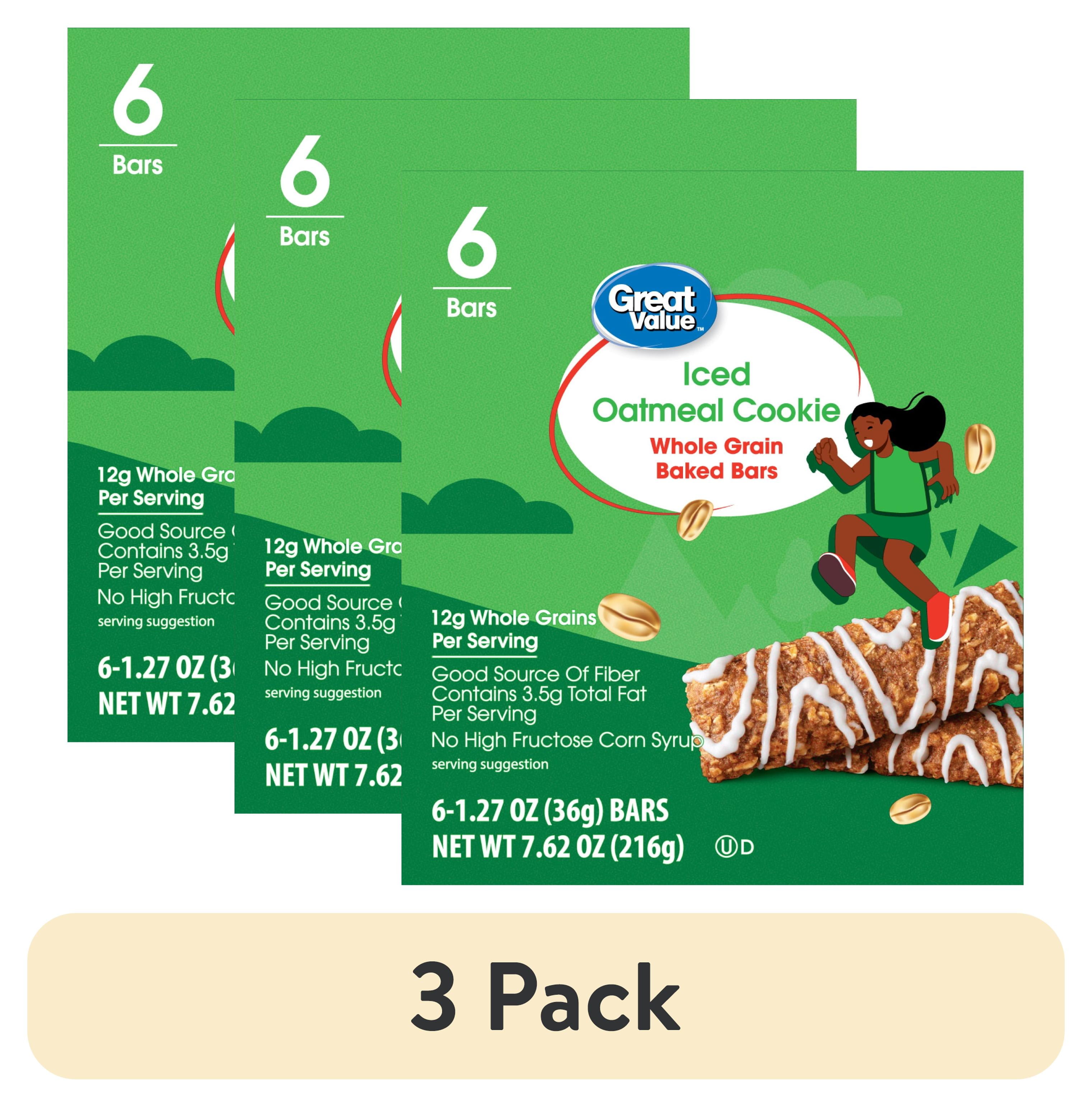(3 pack) Great Value Iced Oatmeal Cookie Whole Grain Baked Bars, 1.27 ...