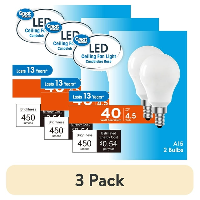 (6 pack) Great Value LED Ceiling Fan Bulb 4.5W (40W Equivalent ...