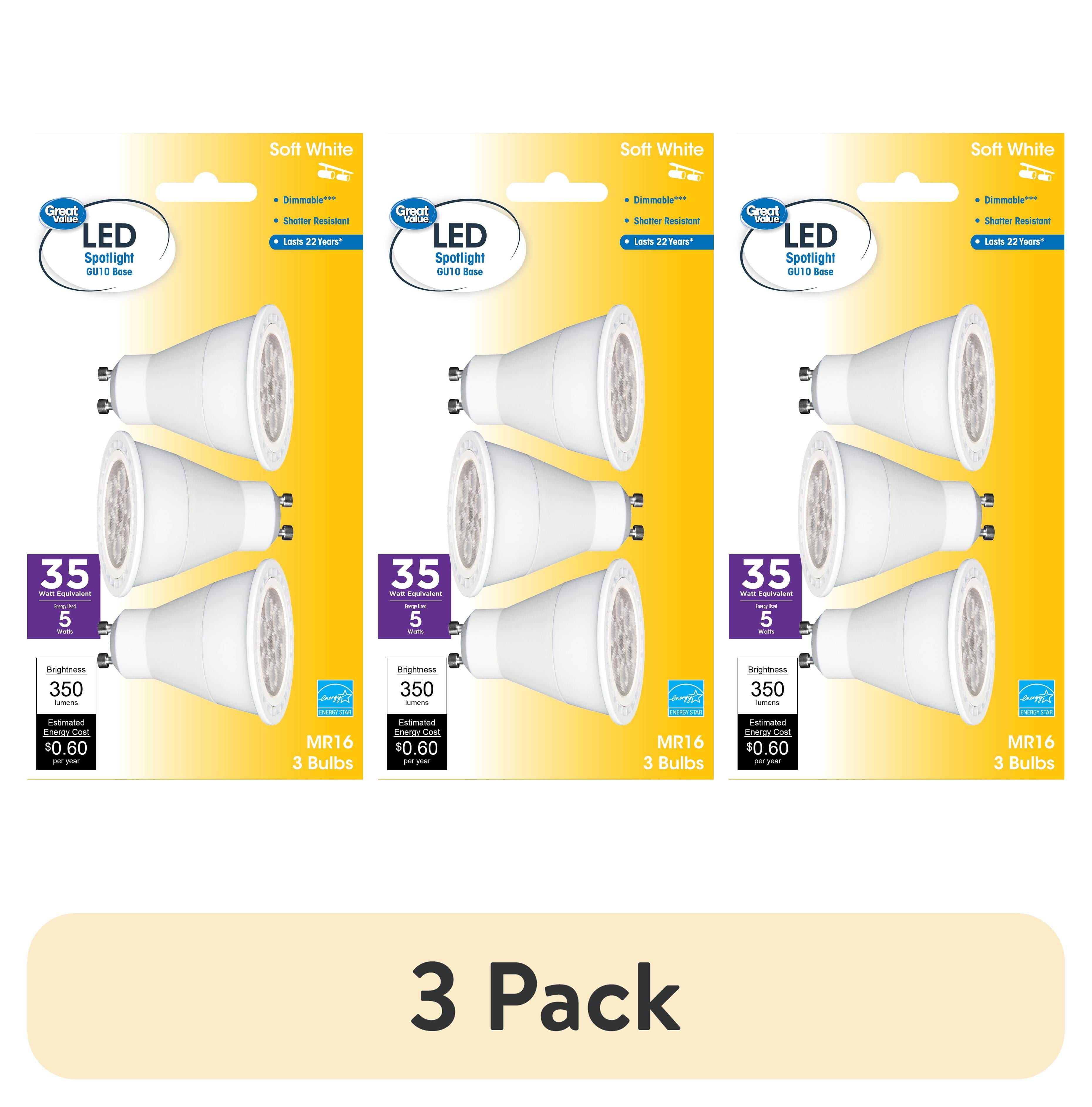 (3 pack) Great Value LED Light Bulb, 5 Watts (35W Equivalent) MR16 Lamp ...