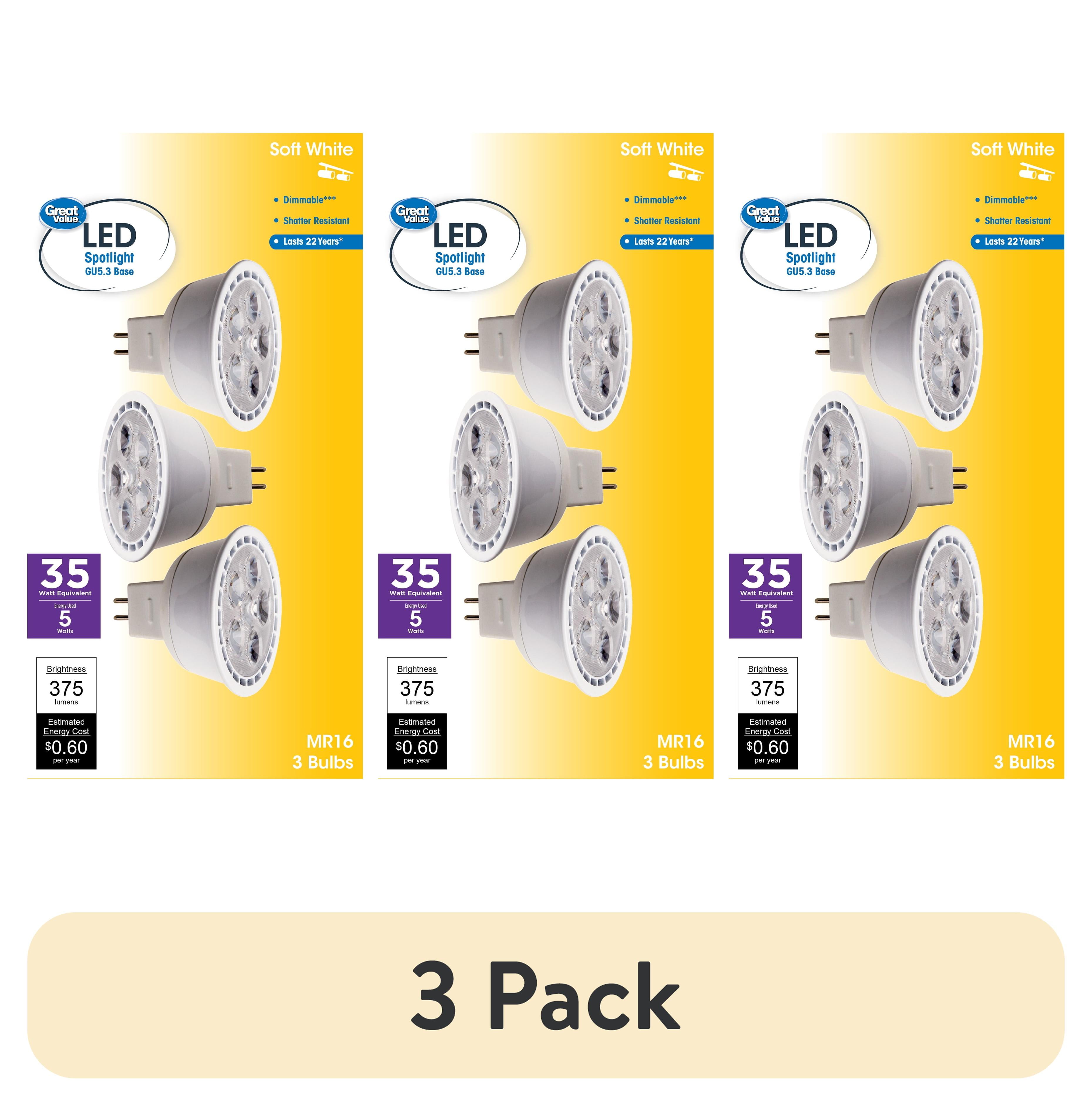 (3 pack) Great Value LED Light Bulb, 5 Watts (35W Equivalent) MR16 Lamp ...
