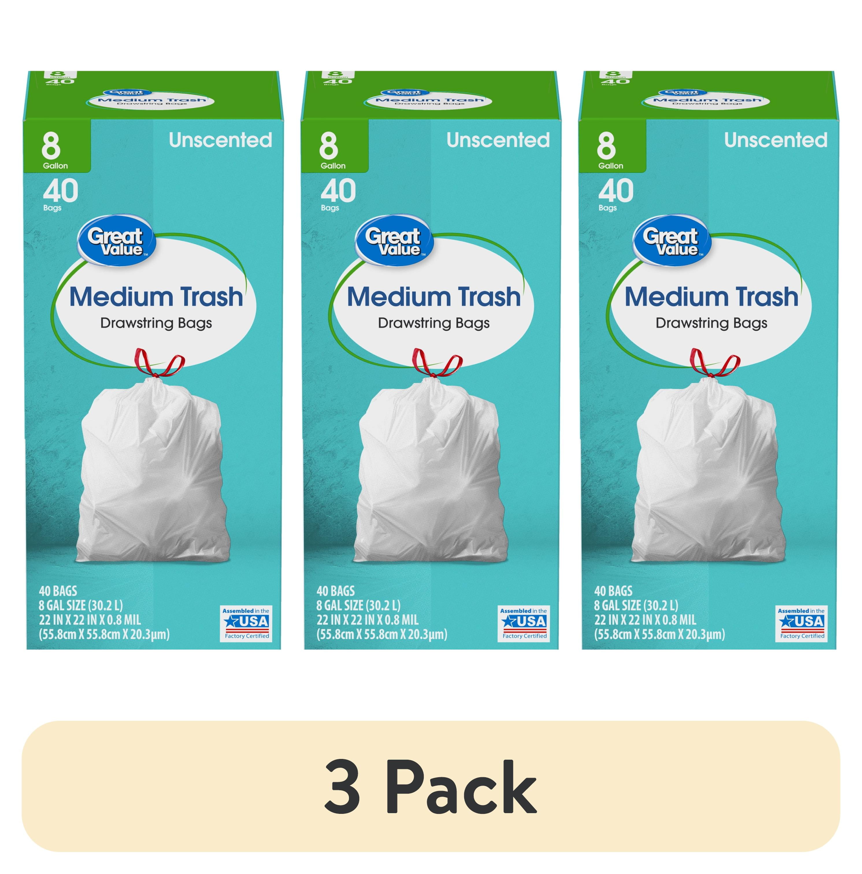 (3 pack) Great Value Medium Trash Drawstring Bags, 8 Gallon, 40 Count ...