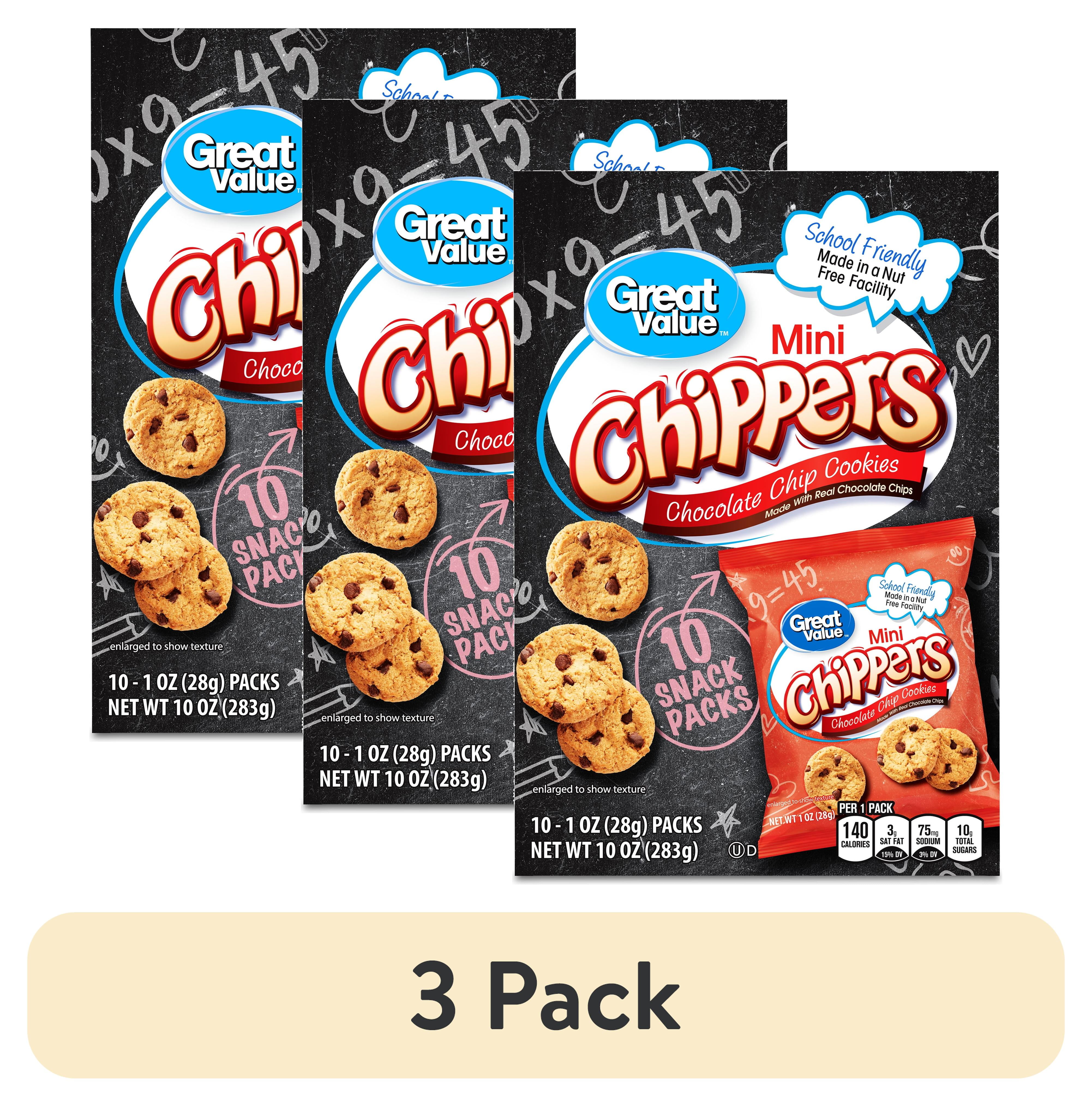 (3 pack) Great Value Mini Chipper Cookies, 1 oz, 10 Snack Packs ...