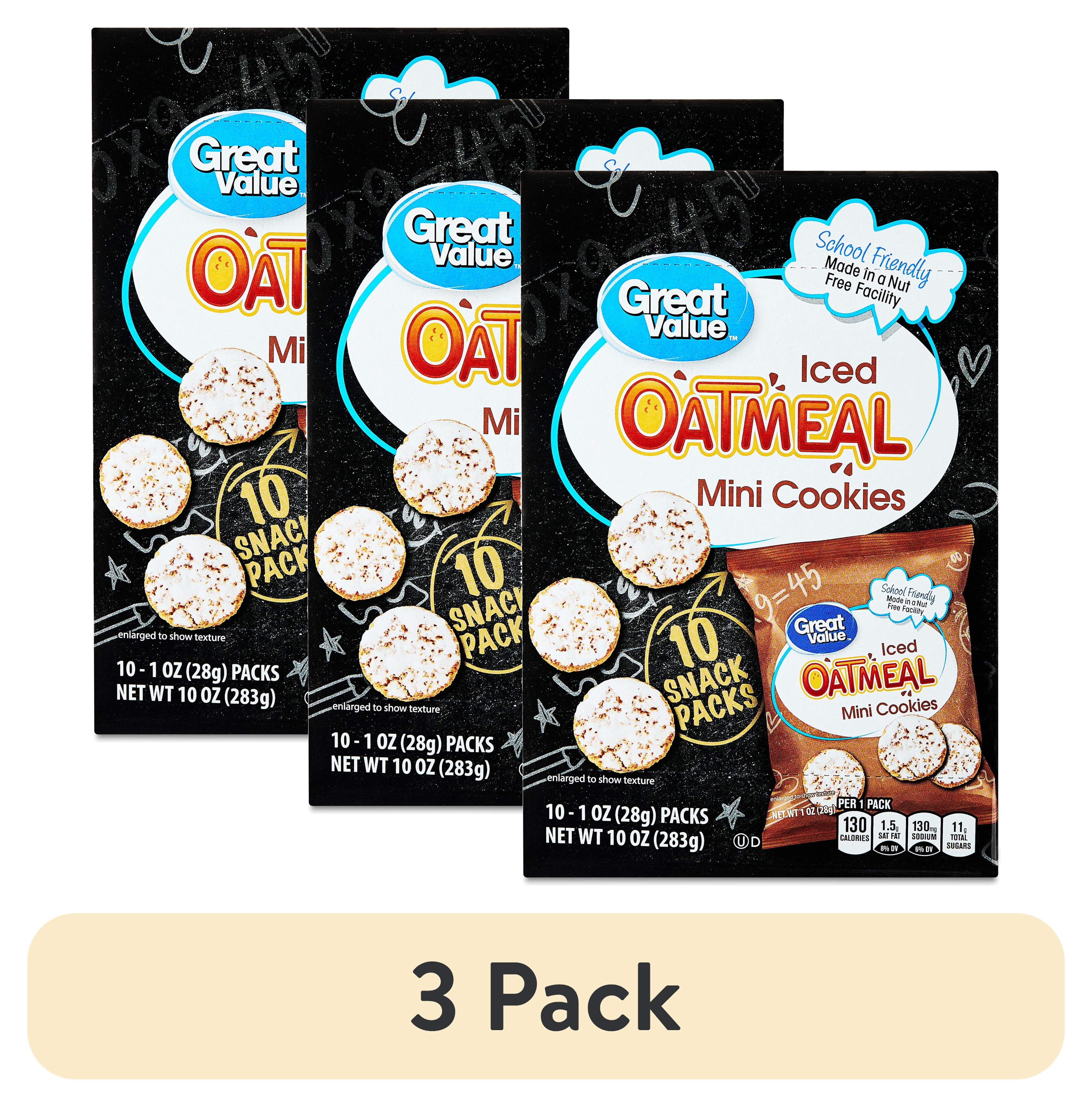 (3 pack) Great Value Mini Iced Oatmeal Cookies, 1 oz, 10 Snack Packs ...