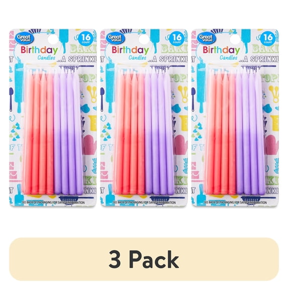 (3 pack) Great Value Tall Ombre Pink and Purple Birthday Candles, 16 ...