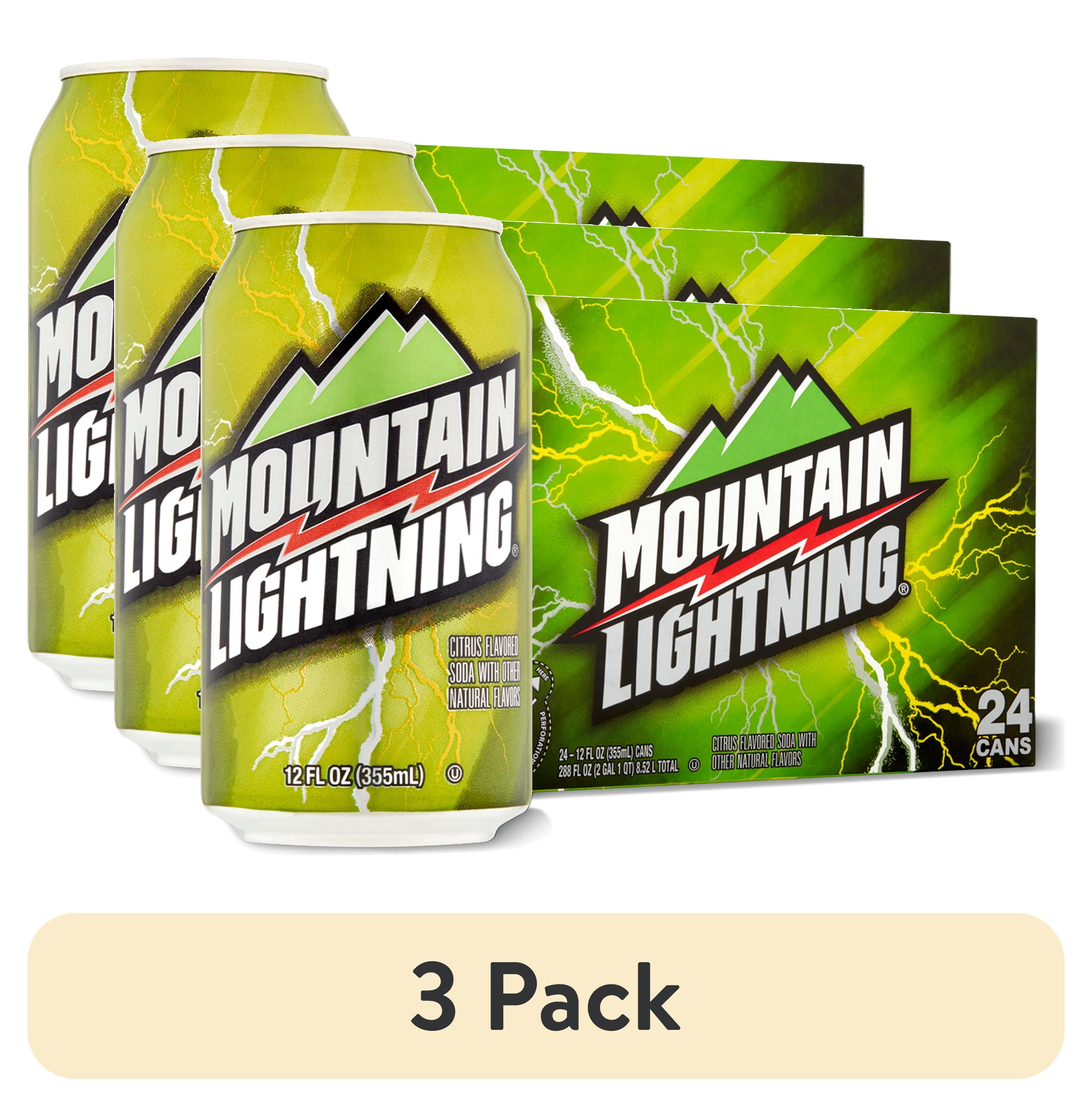 (3 pack) Great Value Mountain Lightning Citrus Flavored Soda Pop, 12 fl oz, 24 Pack Cans ...