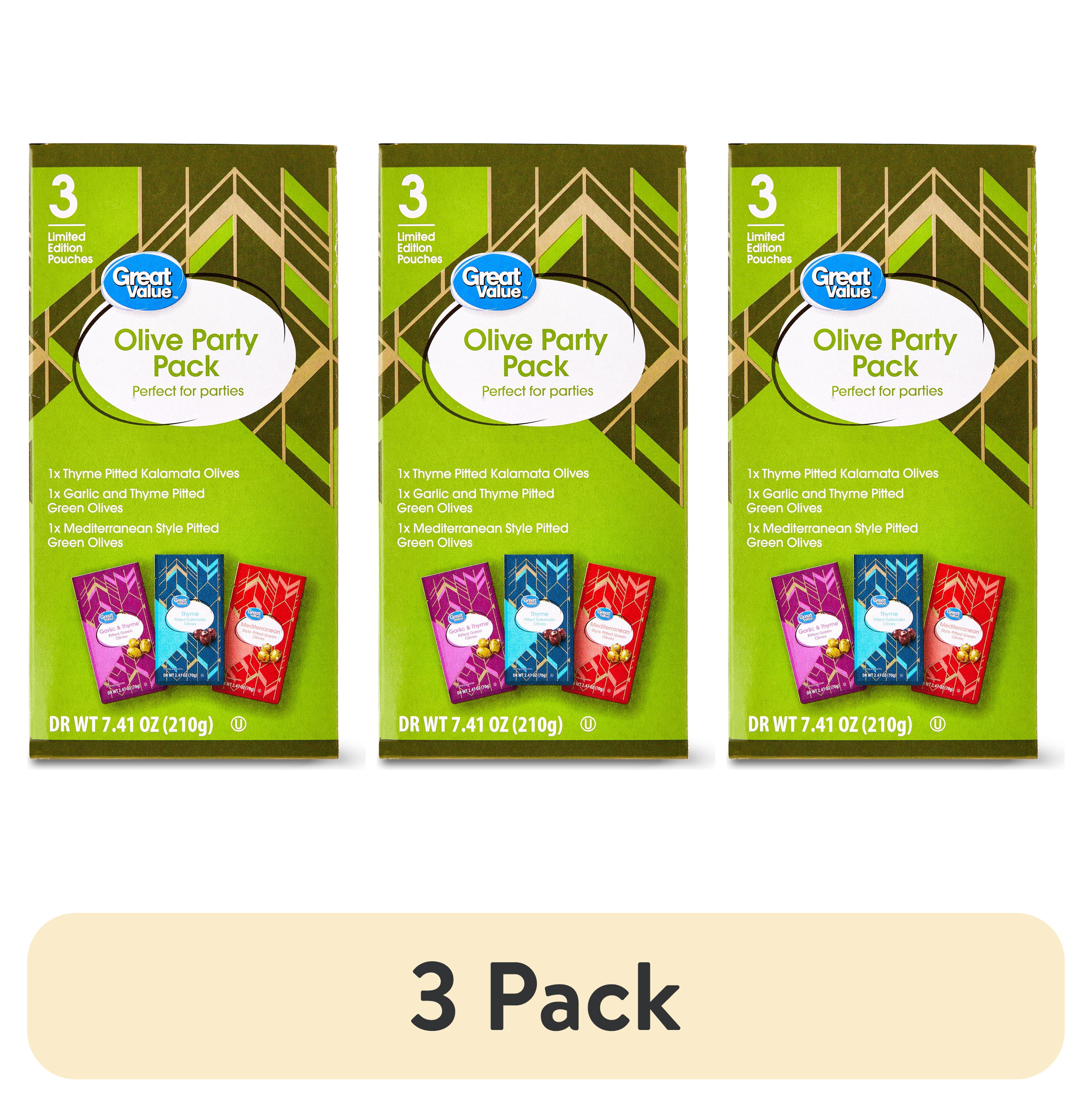 (3 pack) Great Value Olive Party Pack, Limited Edition Pouches, Dr Wt 7 ...