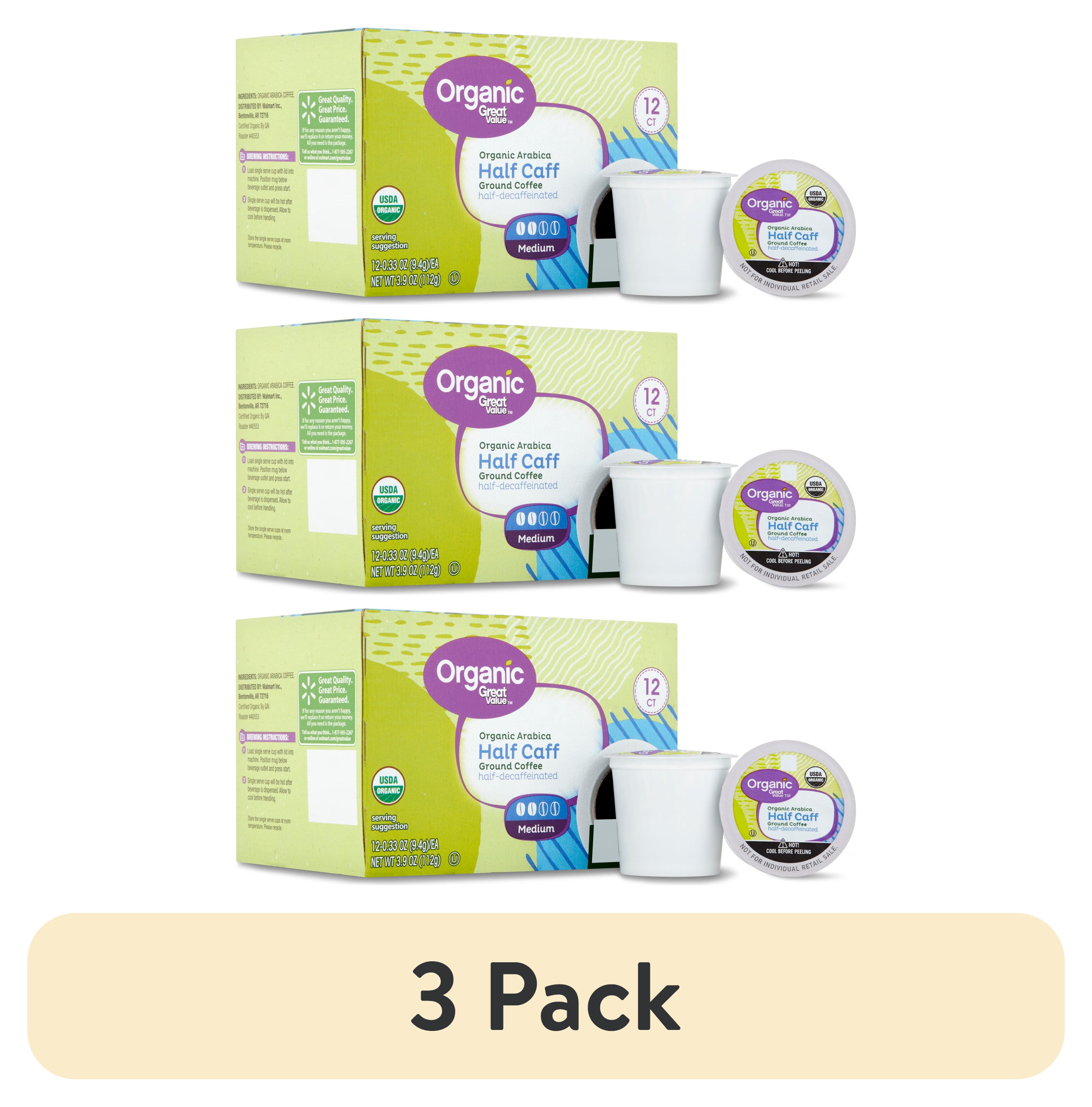 (3 pack) Great Value Organic Arabica Half Caff Medium Roast Ground Coffee Pods, 12 Ct - Walmart.com