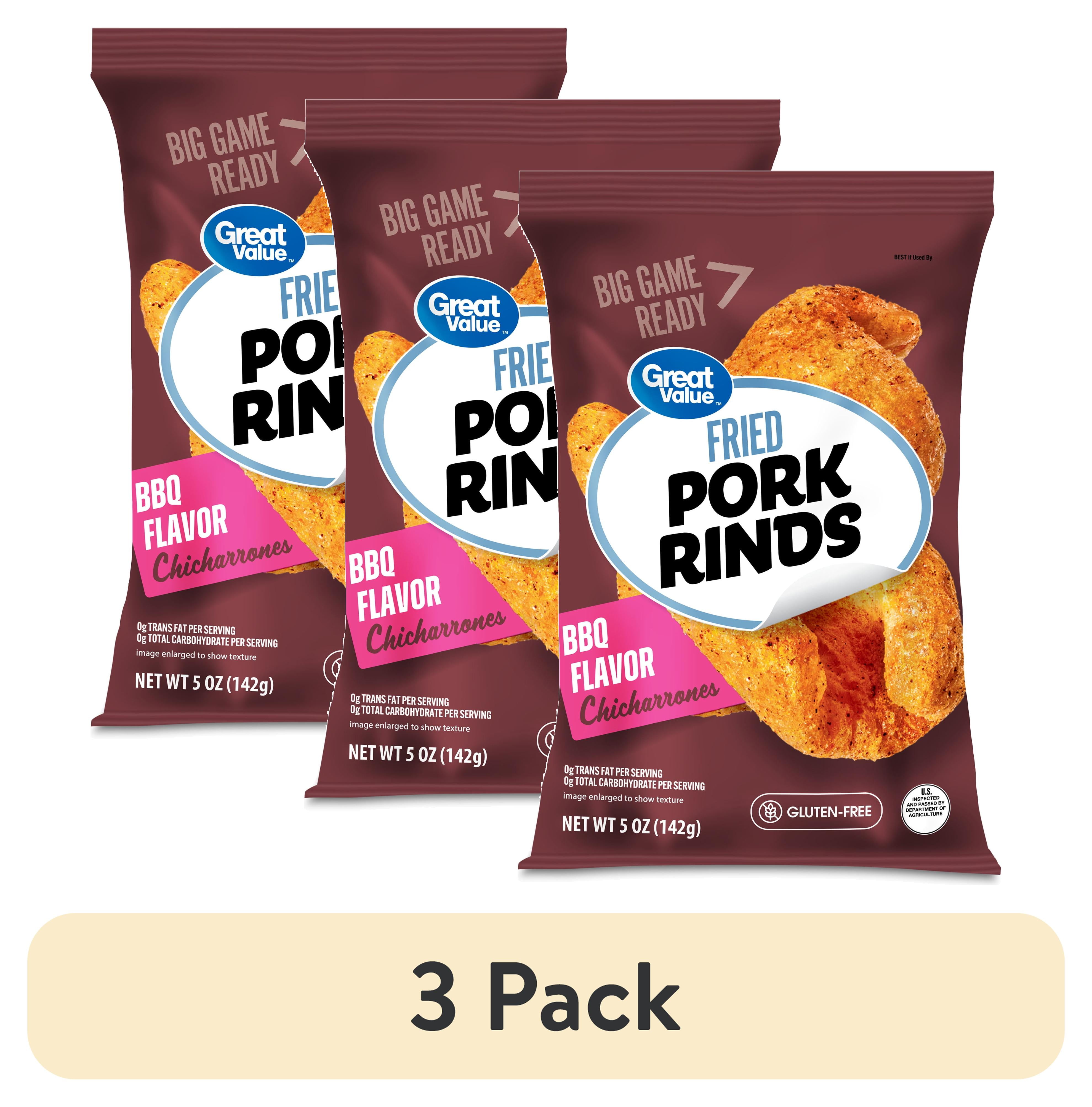 (3 pack) Great Value Original Fried Pork Rinds, BBQ Flavor Chicharrones ...