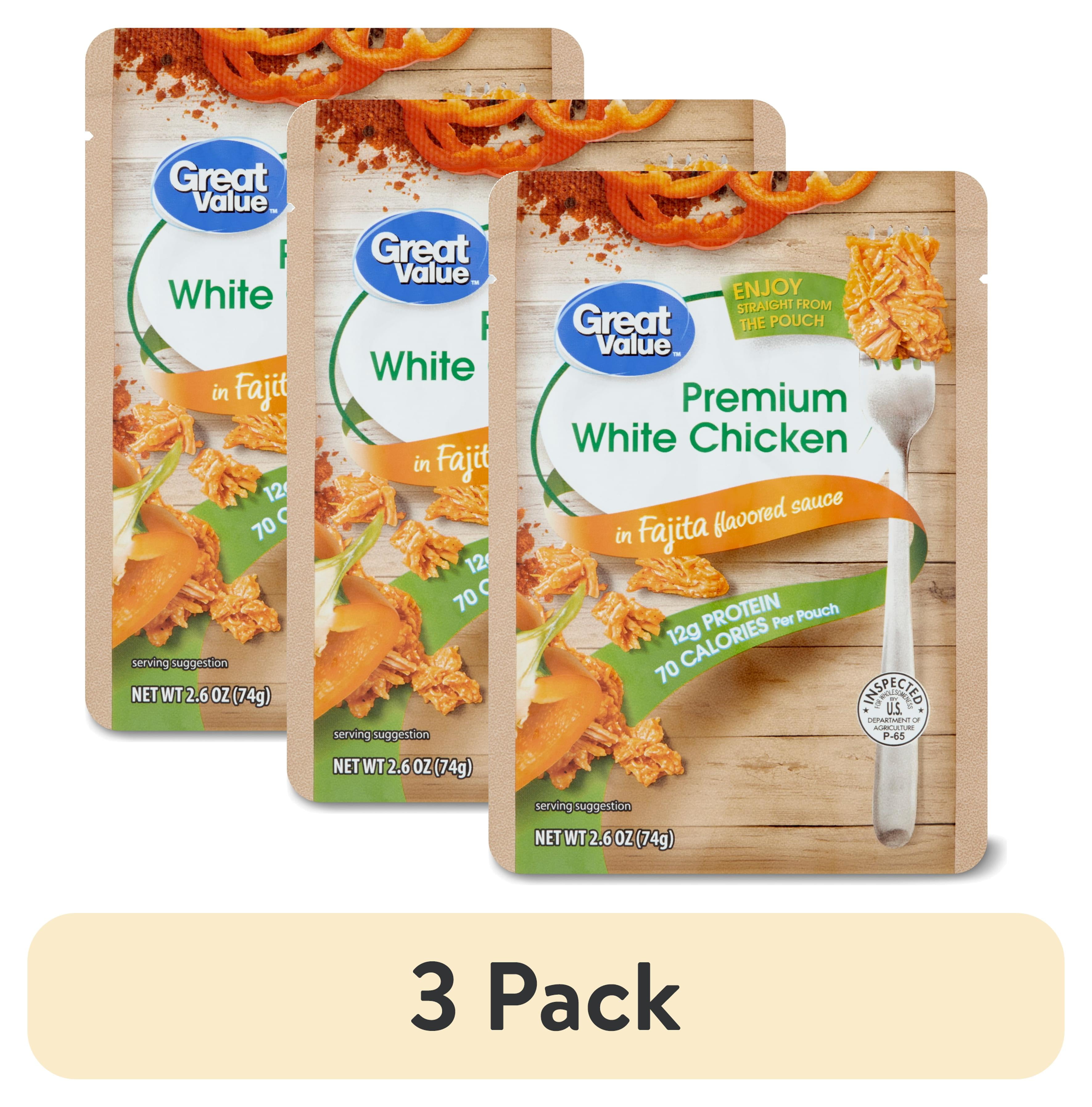 (3 pack) Great Value Premium White Chicken, in Fajita Flavored Sauce, 2 ...
