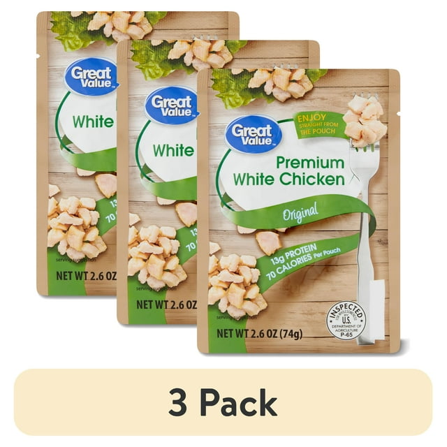 (3 pack) Great Value Premium White Chicken, Fully Cooked, Ready to Eat ...