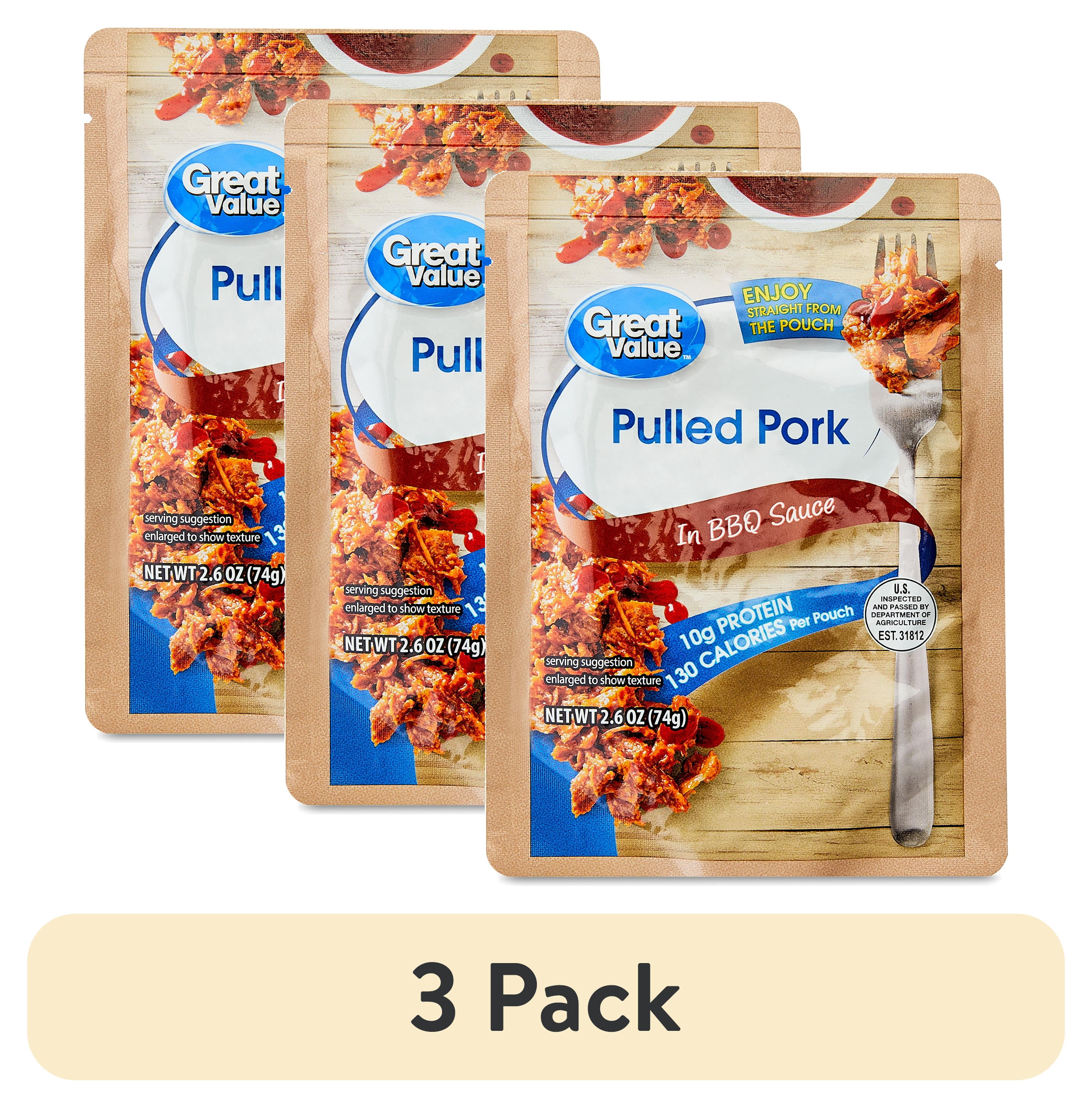 (3 pack) Great Value Pulled Pork, in BBQ Sauce, 2.6 oz Pouch - Walmart.com