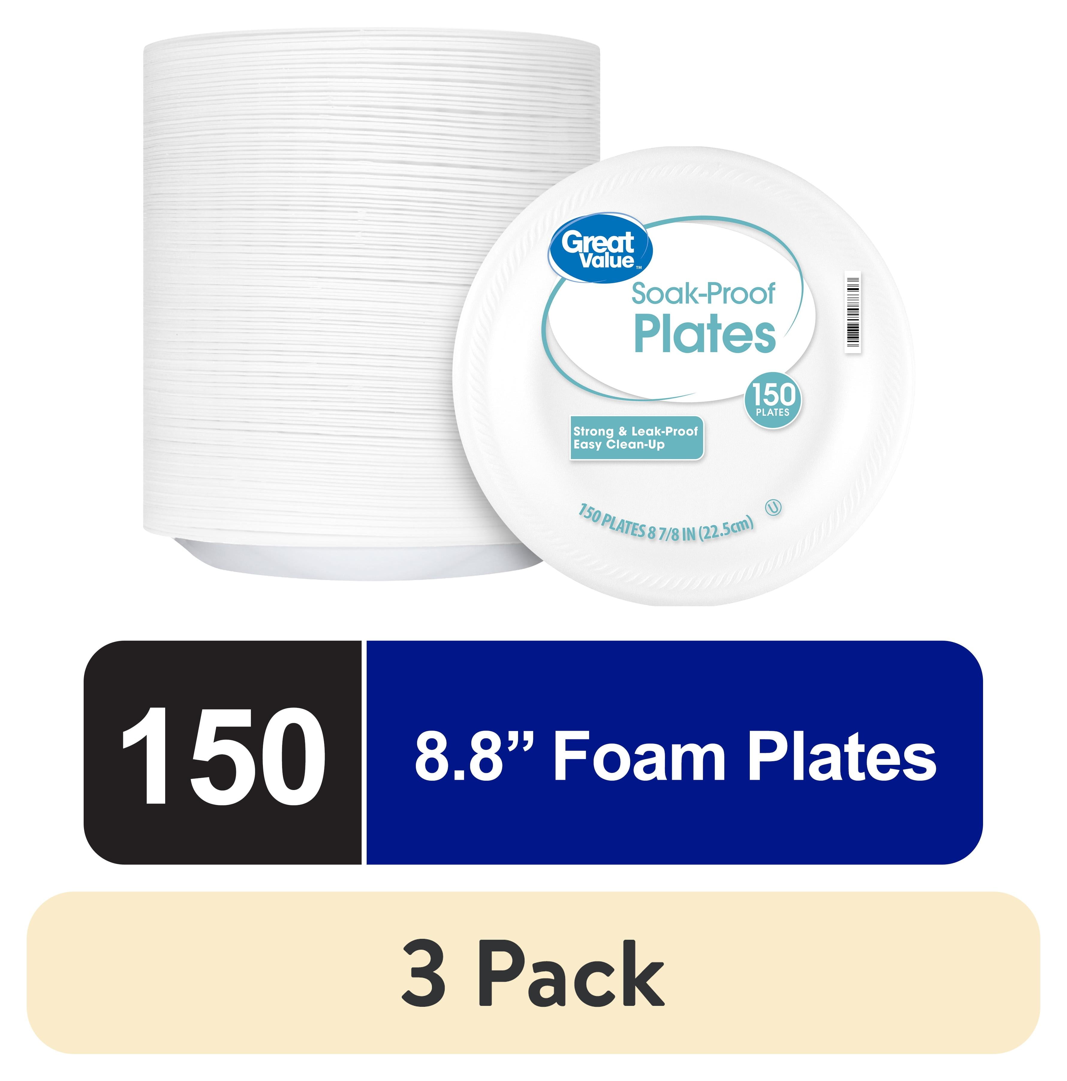 (3 pack) Great Value Soak Proof Foam Foam Plates, White, 8.8 in, 150 ...
