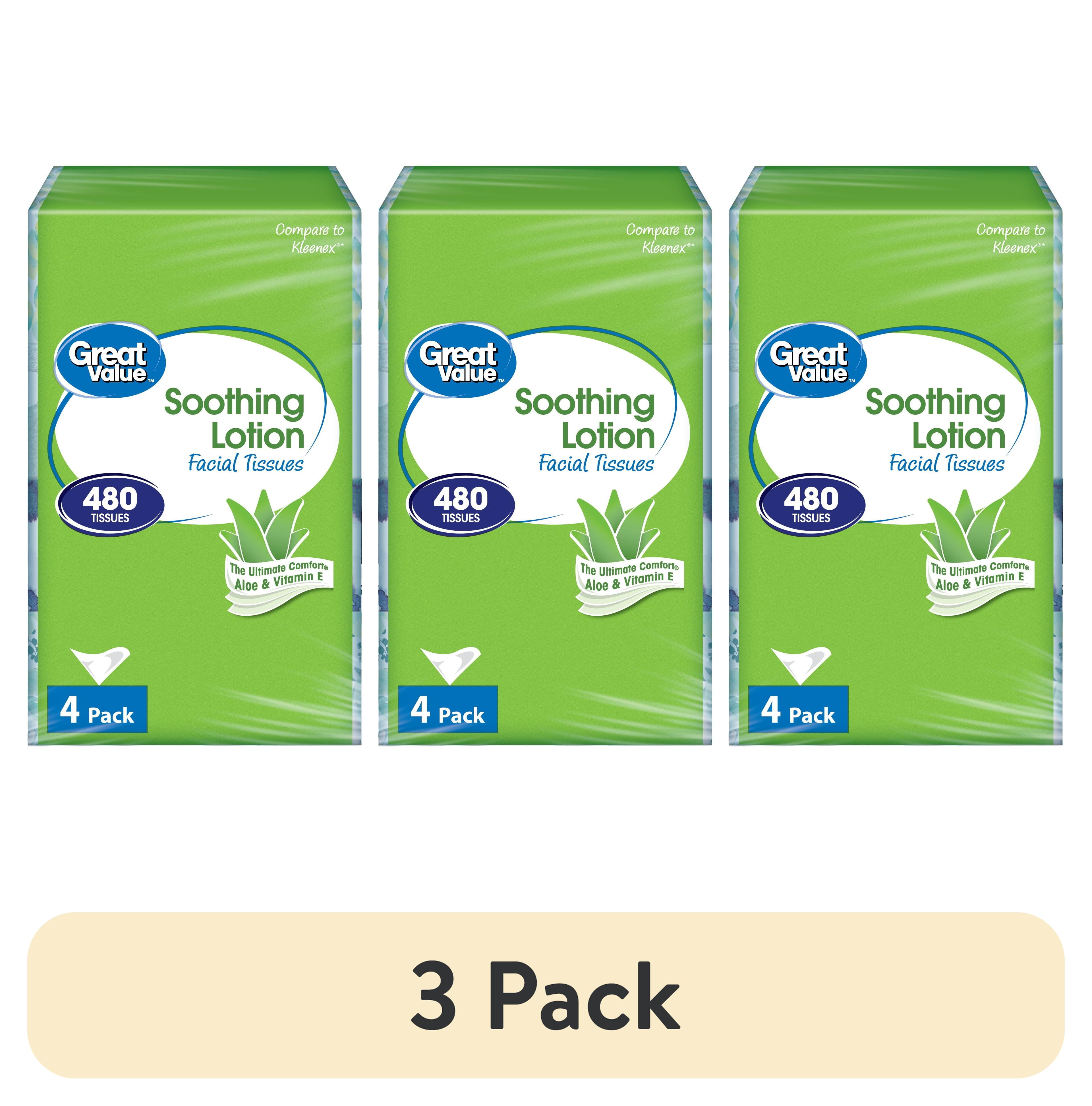 (3 pack) Great Value Soothing Lotion Facial Tissues, 4 Flat Cartons, 120 Tissues per Flat ...