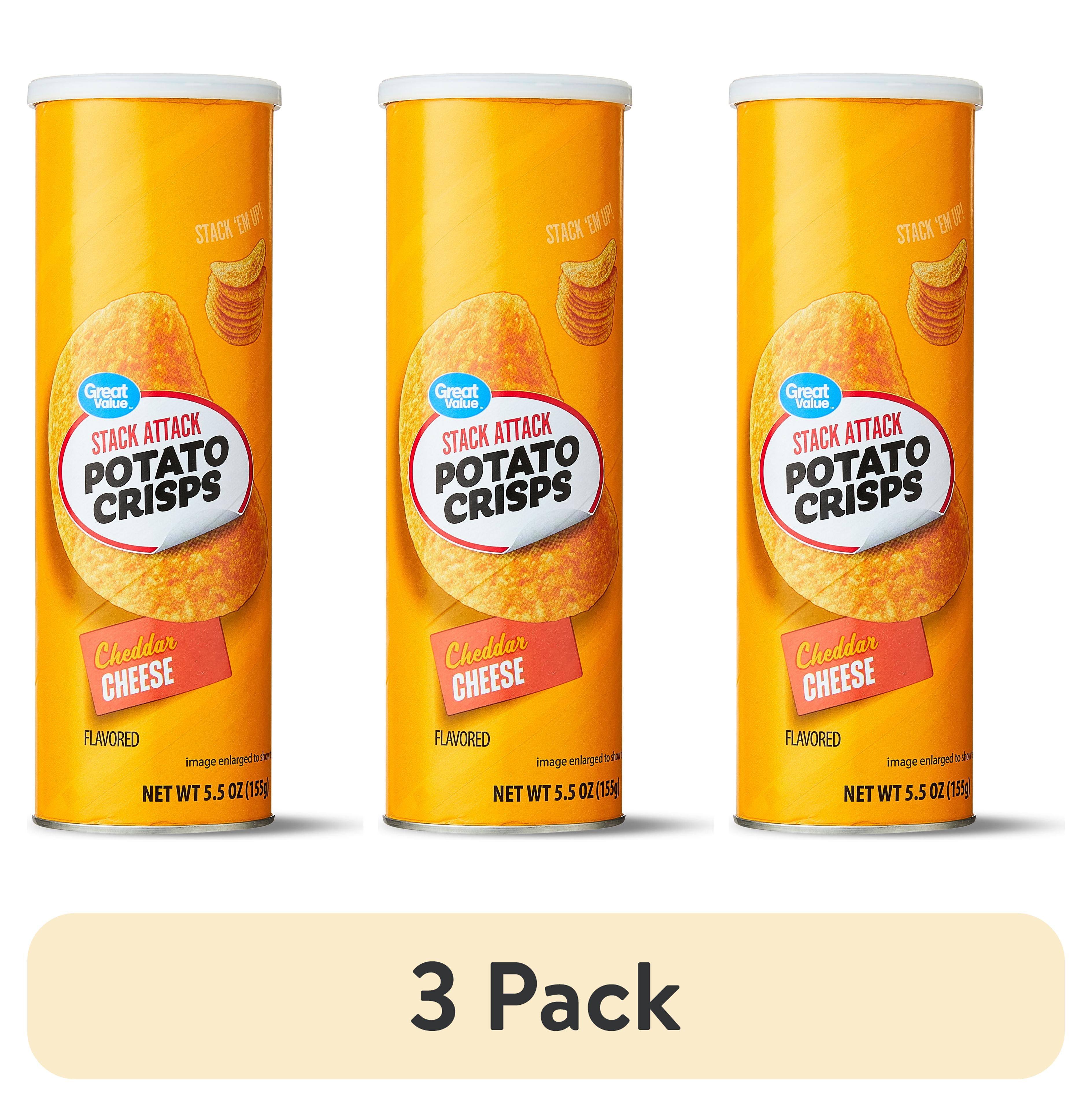 (3 pack) Great Value Stack Attack Potato Crisps, Cheddar Cheese, 5.5 oz ...