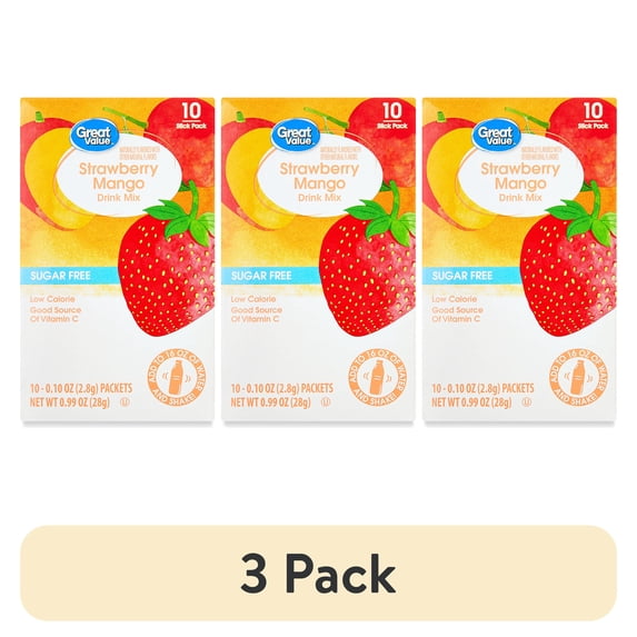 (3 pack) Great Value Strawberry Mango Powdered Liquid Drink Mix, Sugar ...