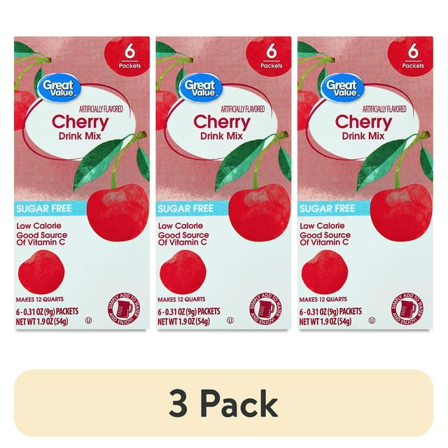 (3 pack) Great Value Sugar-Free Cherry Powder Drink Mix, 1.9 Oz., 6 ...
