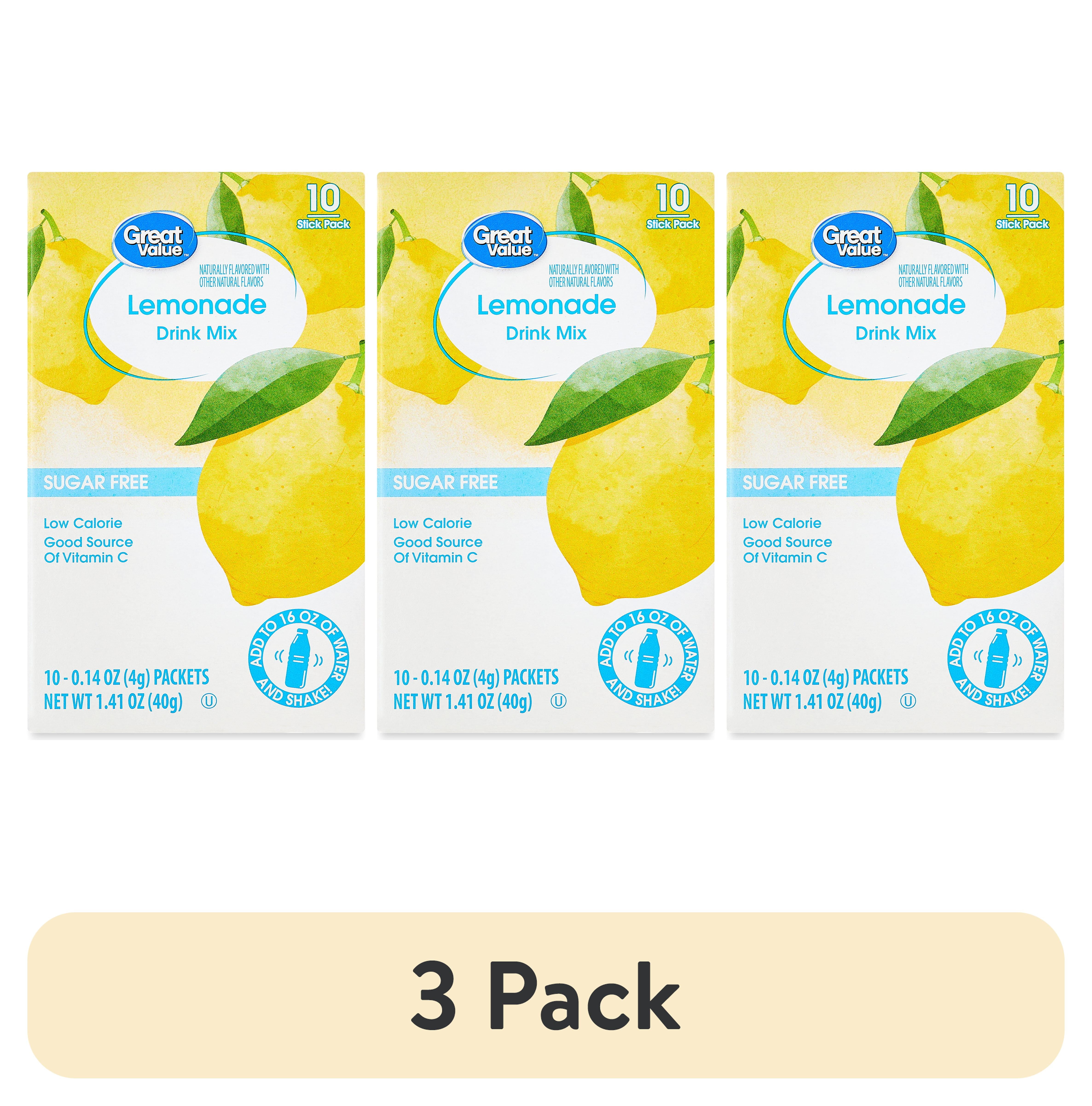 (3 pack) Great Value Sugar-Free Lemonade Drink Mix, 0.14 oz, 10 Count - Walmart.com