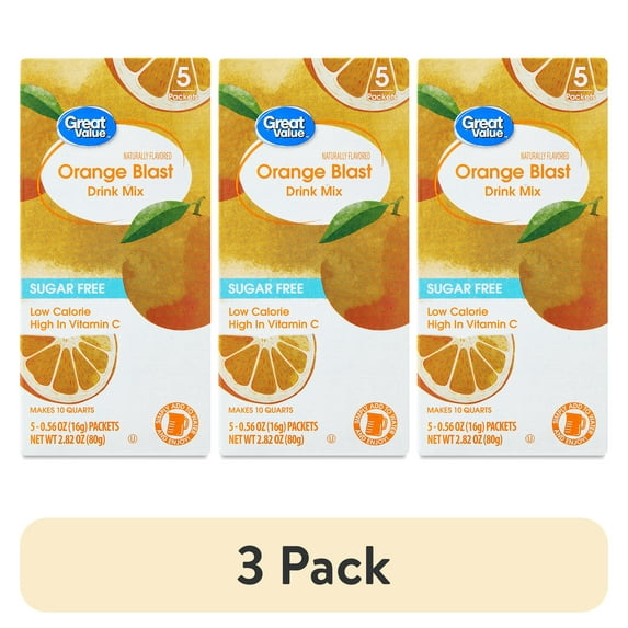 (3 pack) Great Value Sugar-Free Orange Blast Drink Mix Powder, 0.56 oz ...