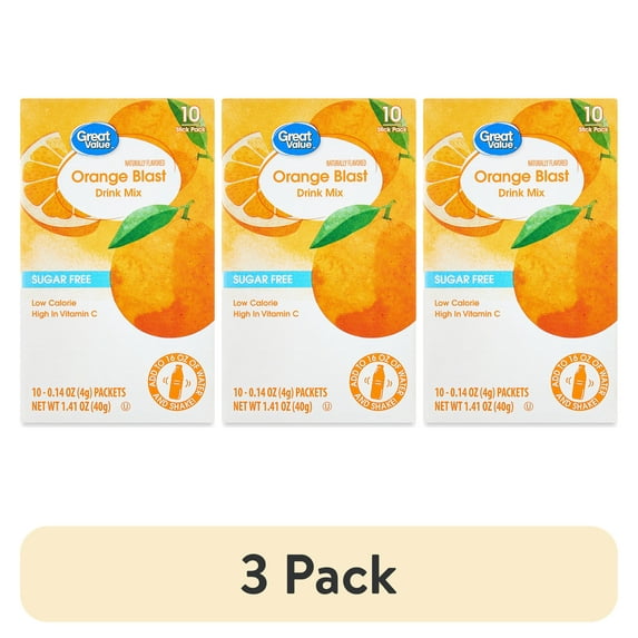 (3 pack) Great Value Sugar-Free Orange Early Rise Drink Mix, 0.14 oz ...