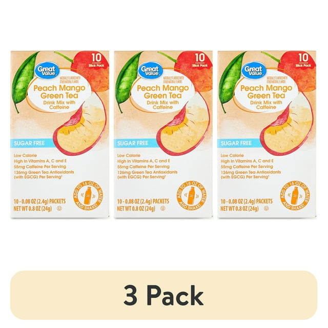 (3 pack) Great Value Sugar-Free Peach Mango Green Tea Powdered Drink ...