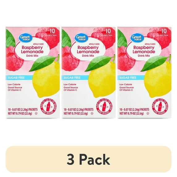 (3 pack) Great Value Sugar-Free Raspberry Lemonade Powdered Drink Mix ...