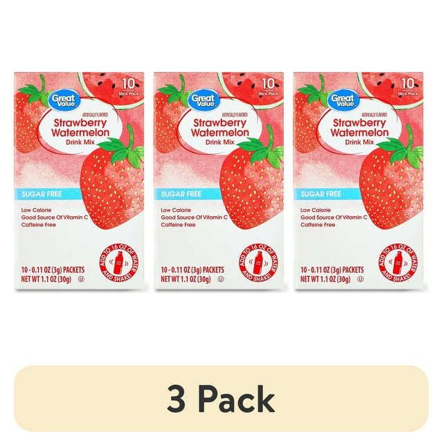 (3 pack) Great Value Sugar-Free Strawberry Watermelon Powdered Drink ...