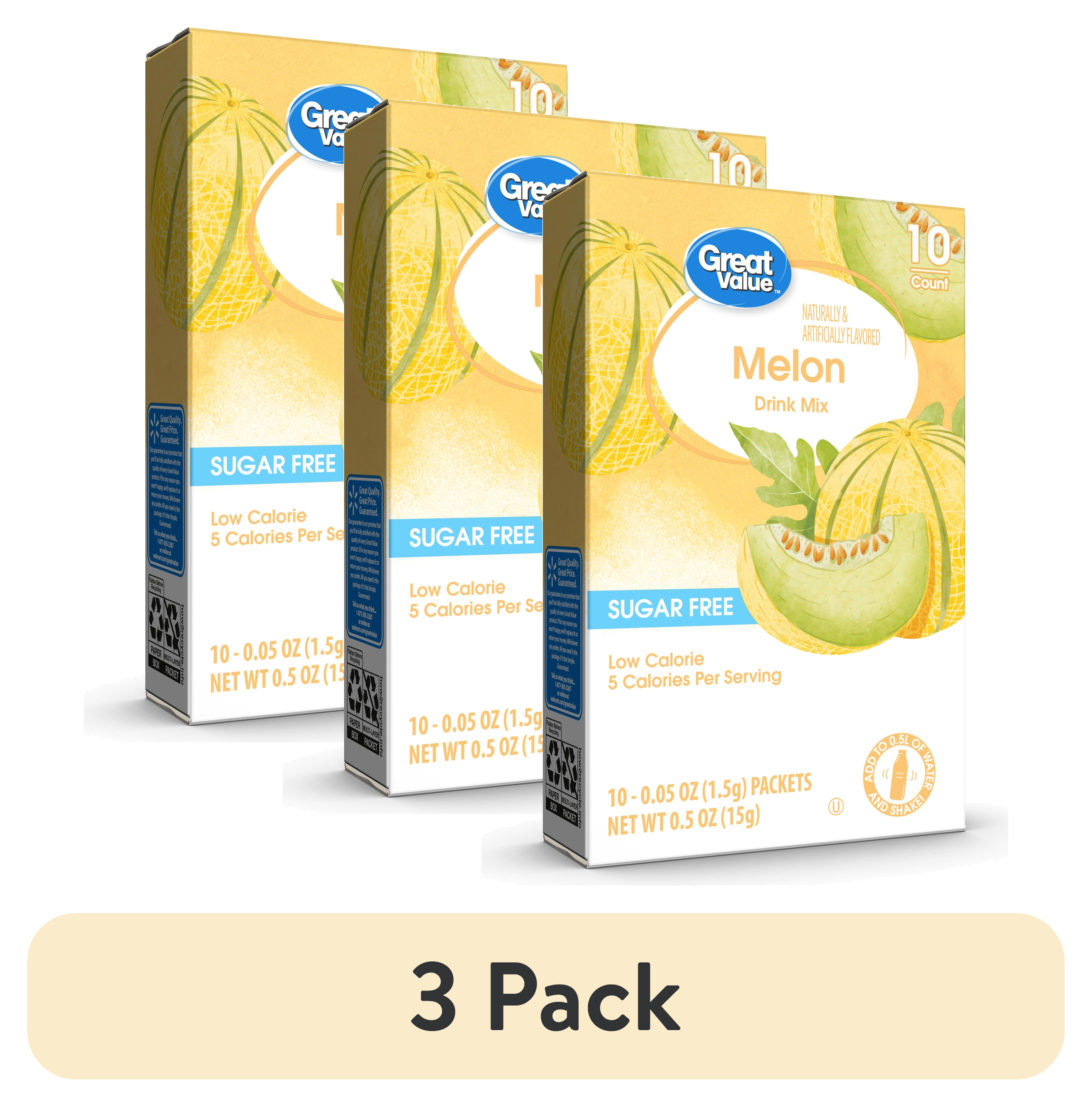 (3 pack) Great Value Sugar-Free Tropical Melon Drink Mix, 0.5 oz, 10 ...