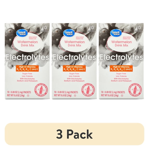 (3 pack) Great Value Sugar Free Watermelon Electrolytes Powdered Drink ...