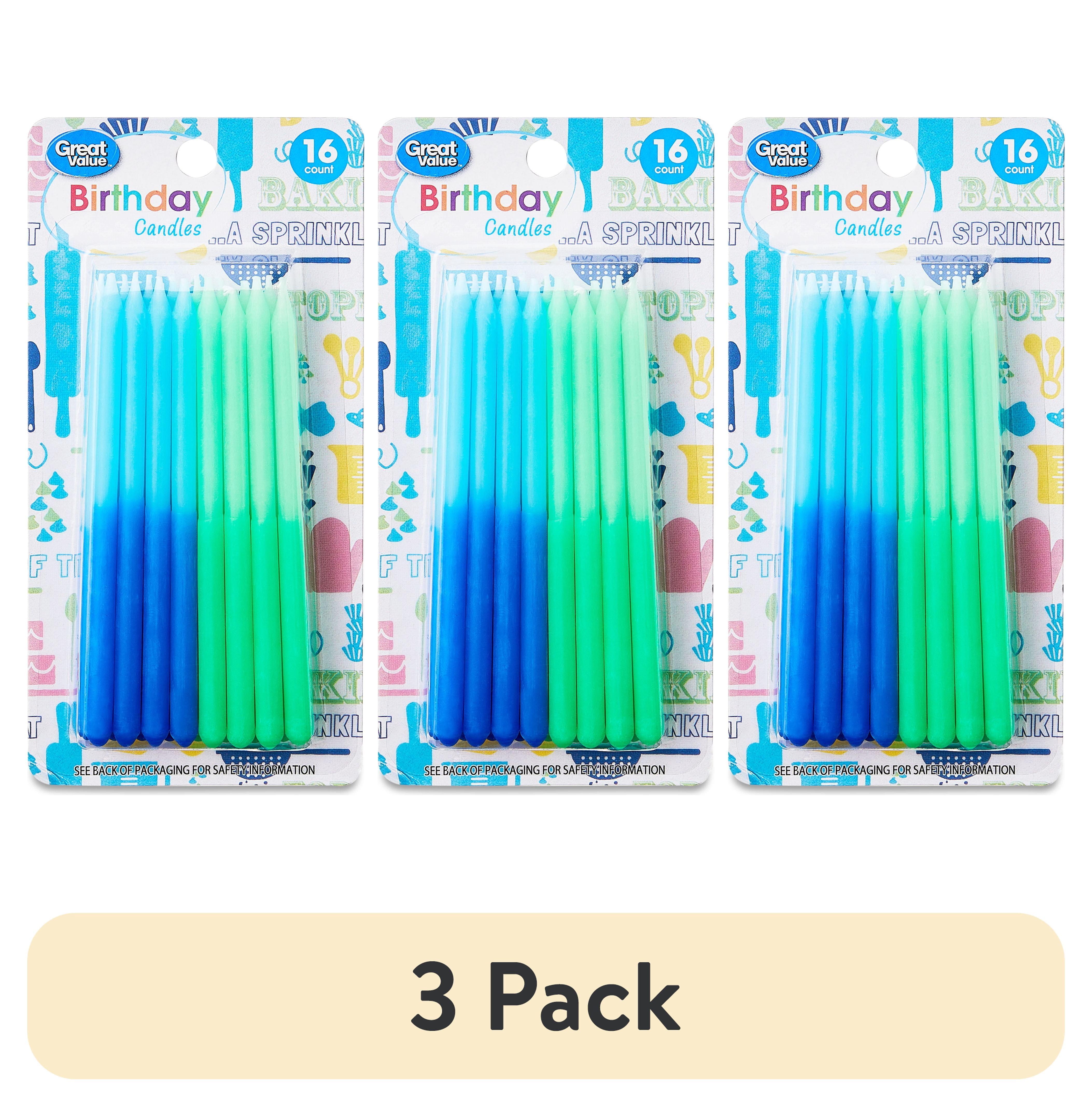 (3 pack) Great Value Tall Ombre Blue and Green Birthday Candles, 16 ...
