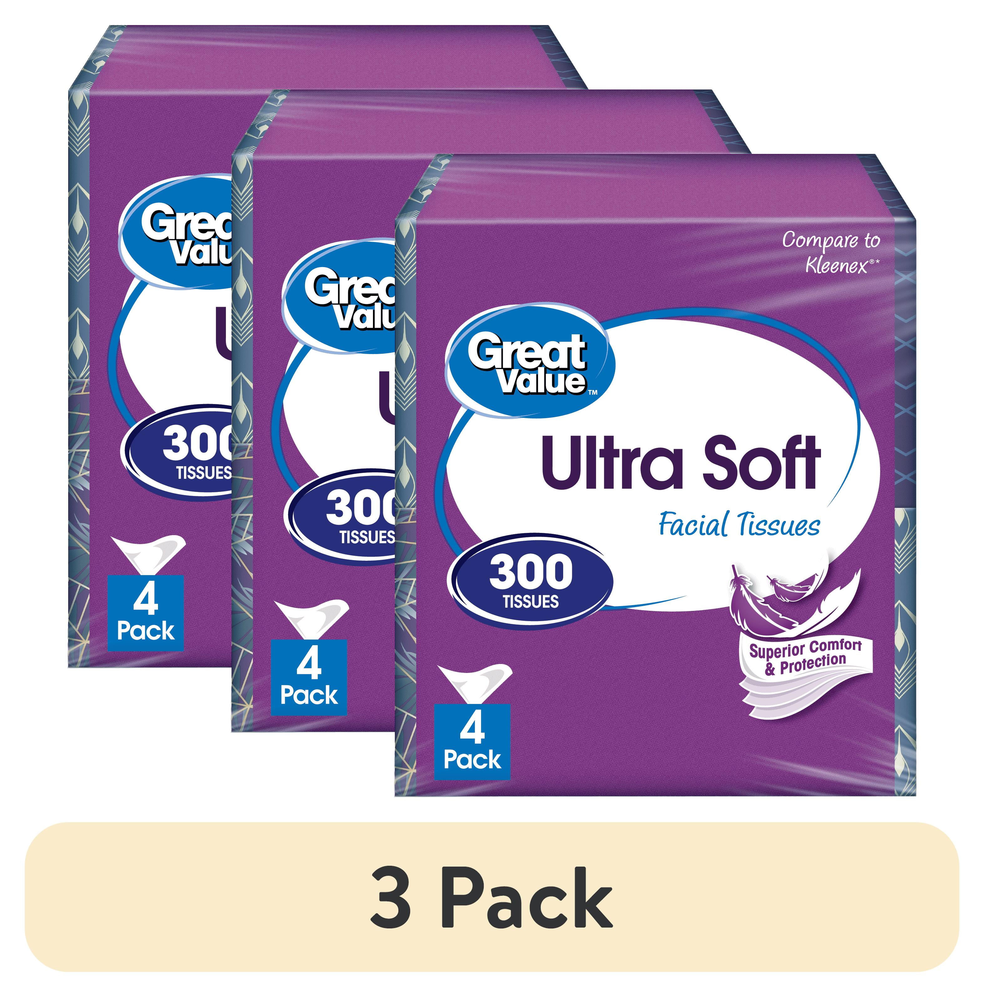 (3 pack) Great Value Ultra Soft Facial Tissues, 4 Cube Cartons, 75 ...