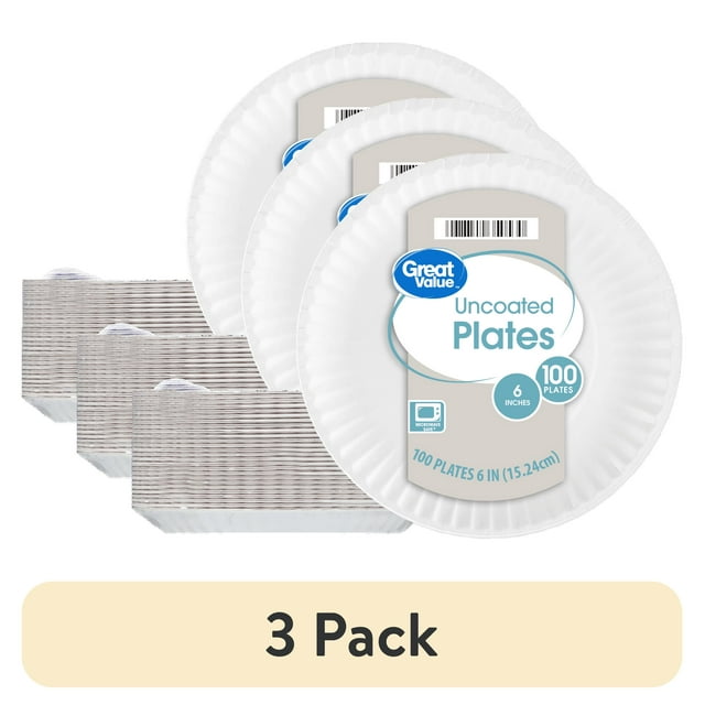 (3 pack) Great Value Uncoated Paper Plates, 6", 100ct - Walmart ...