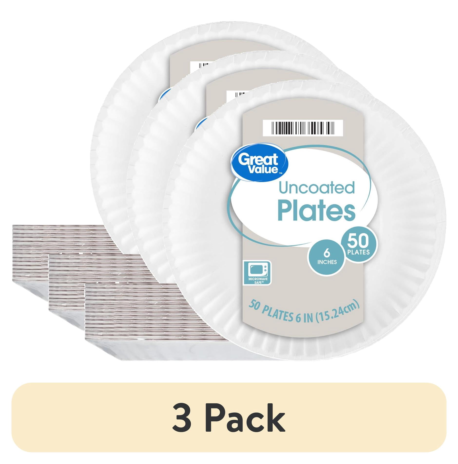 (3 pack) Great Value Uncoated Round Paper Plates, 6 inch, White, 50 ...