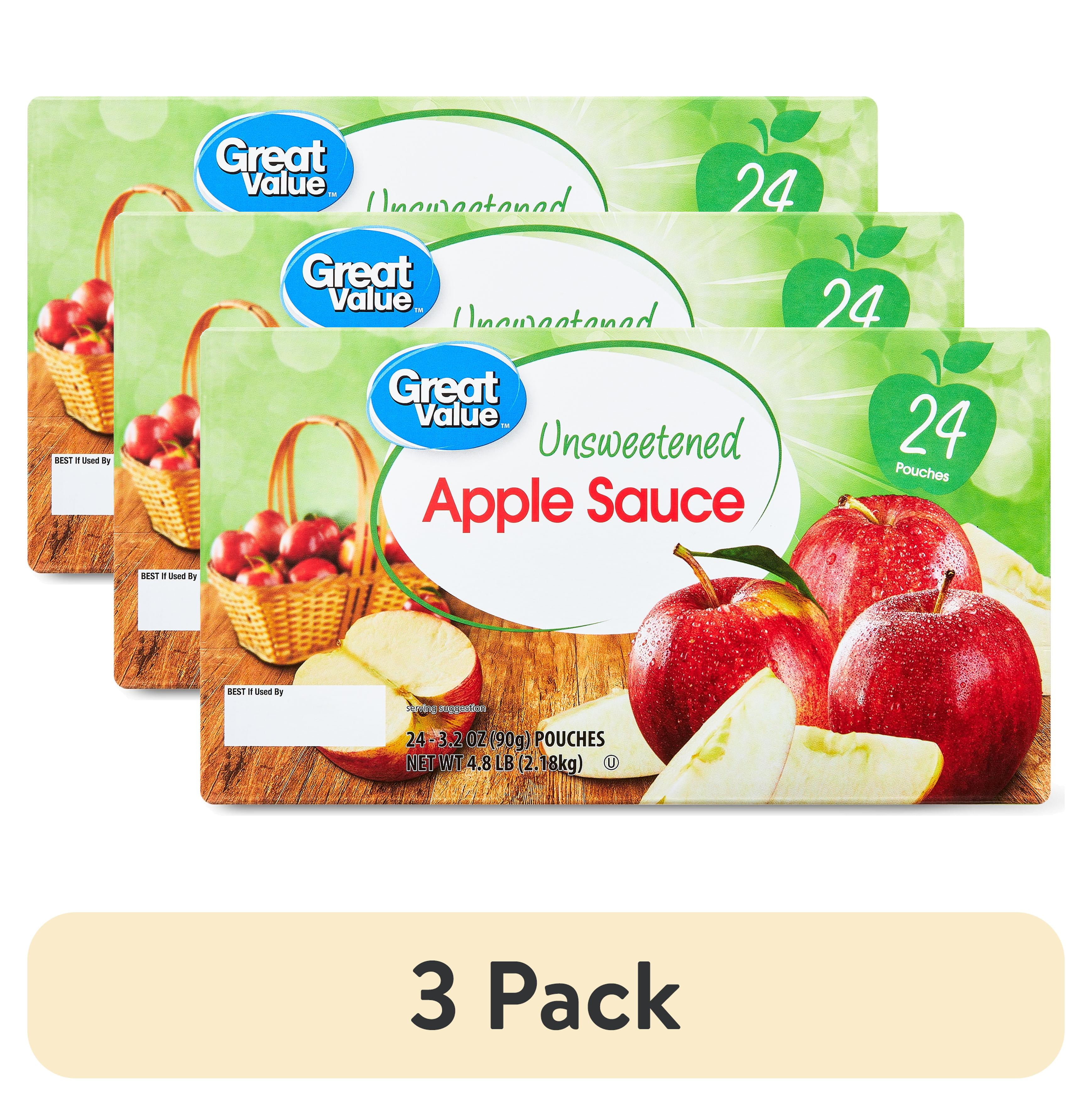 (3 pack) Great Value Unsweetened Applesauce, 3.2 oz, 24 Pouches ...