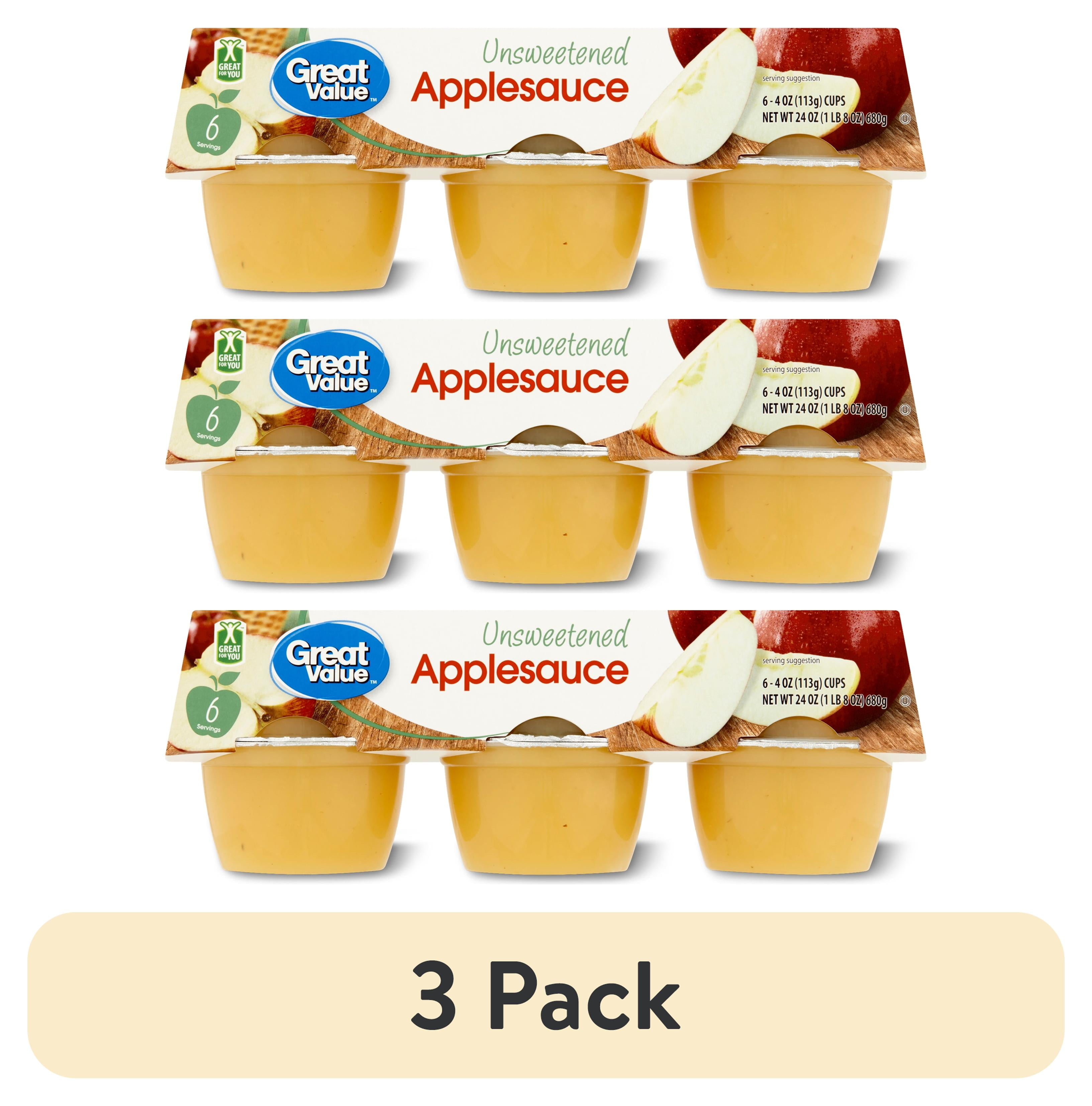 (3 pack) Great Value Unsweetened Applesauce, 4 oz, 6 Count - Walmart.com
