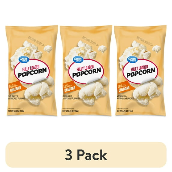 (3 pack) Great Value White Cheddar Fully Loaded Popcorn, 6.75 oz ...